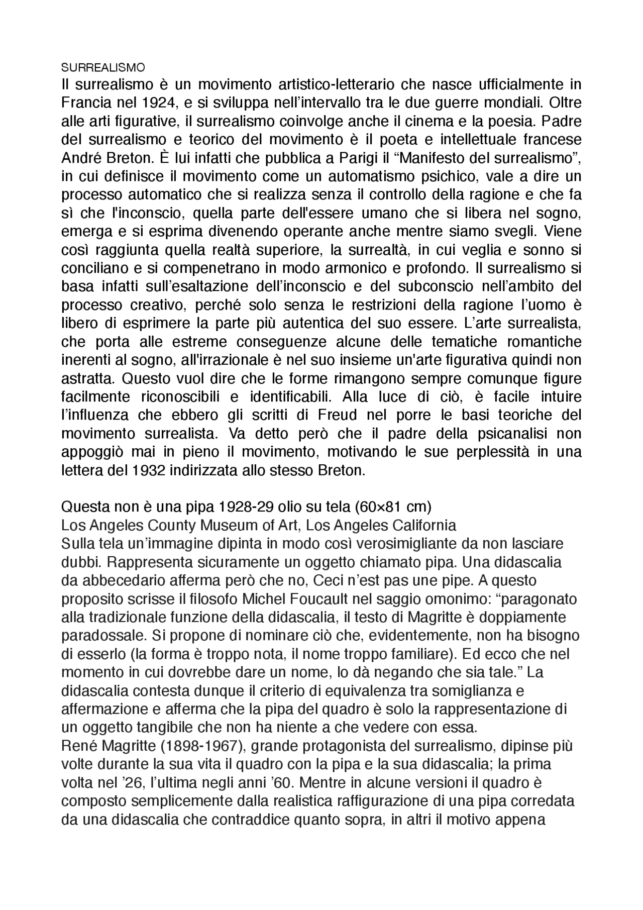 Riassunto Magritte Con Opere Schemi E Mappe Concettuali Di Elementi