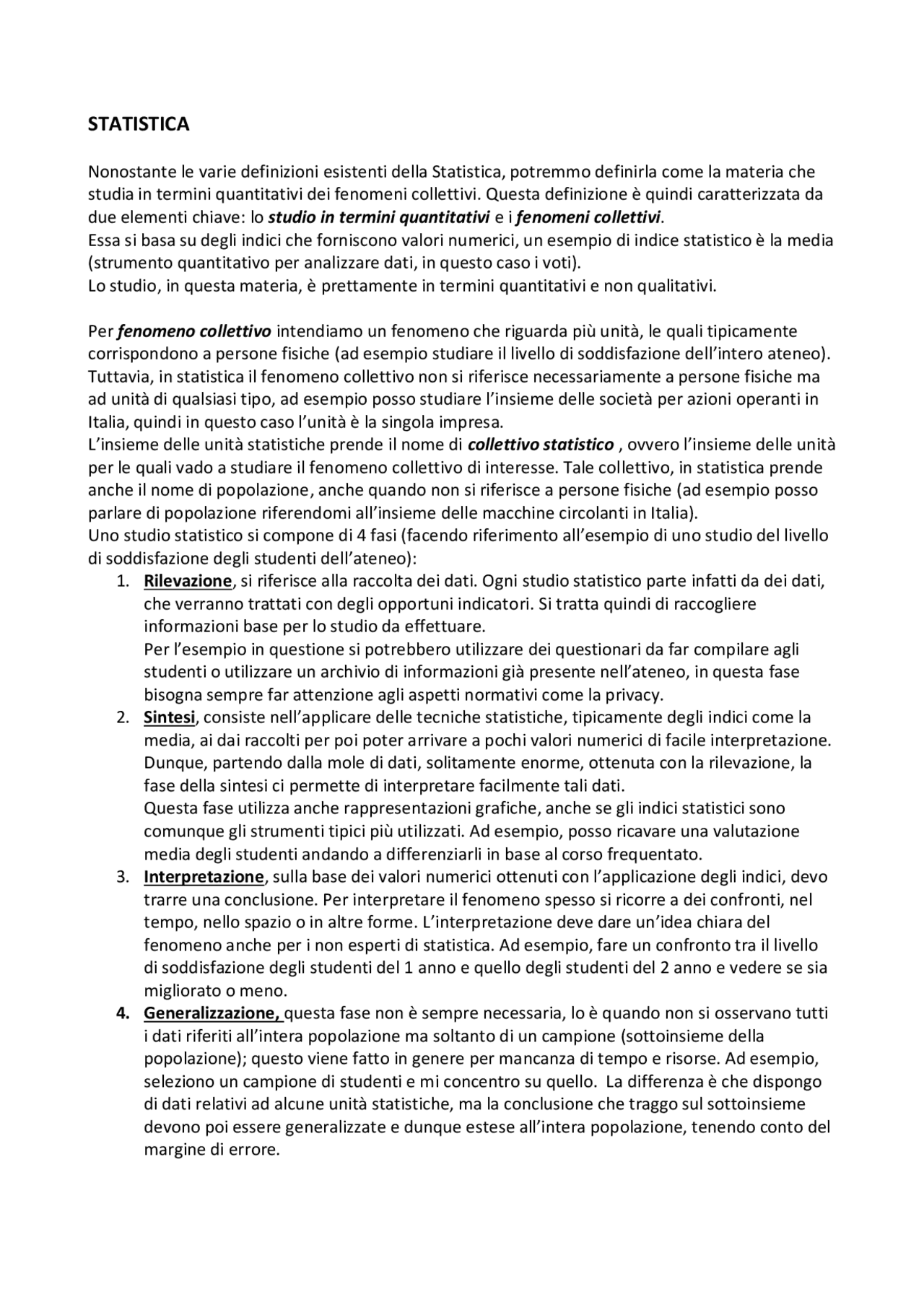 Appunti Statistica (statistica descrittiva e inferenza statistica) | Appunti di Statistica | Docsity