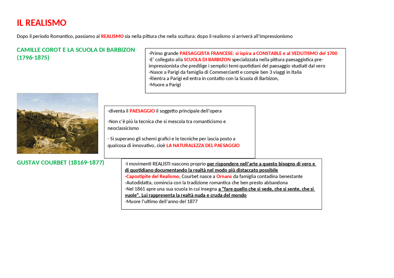 IL REALISMO LA SCUOLA DI BARBIZON | Schemi e mappe concettuali di ...