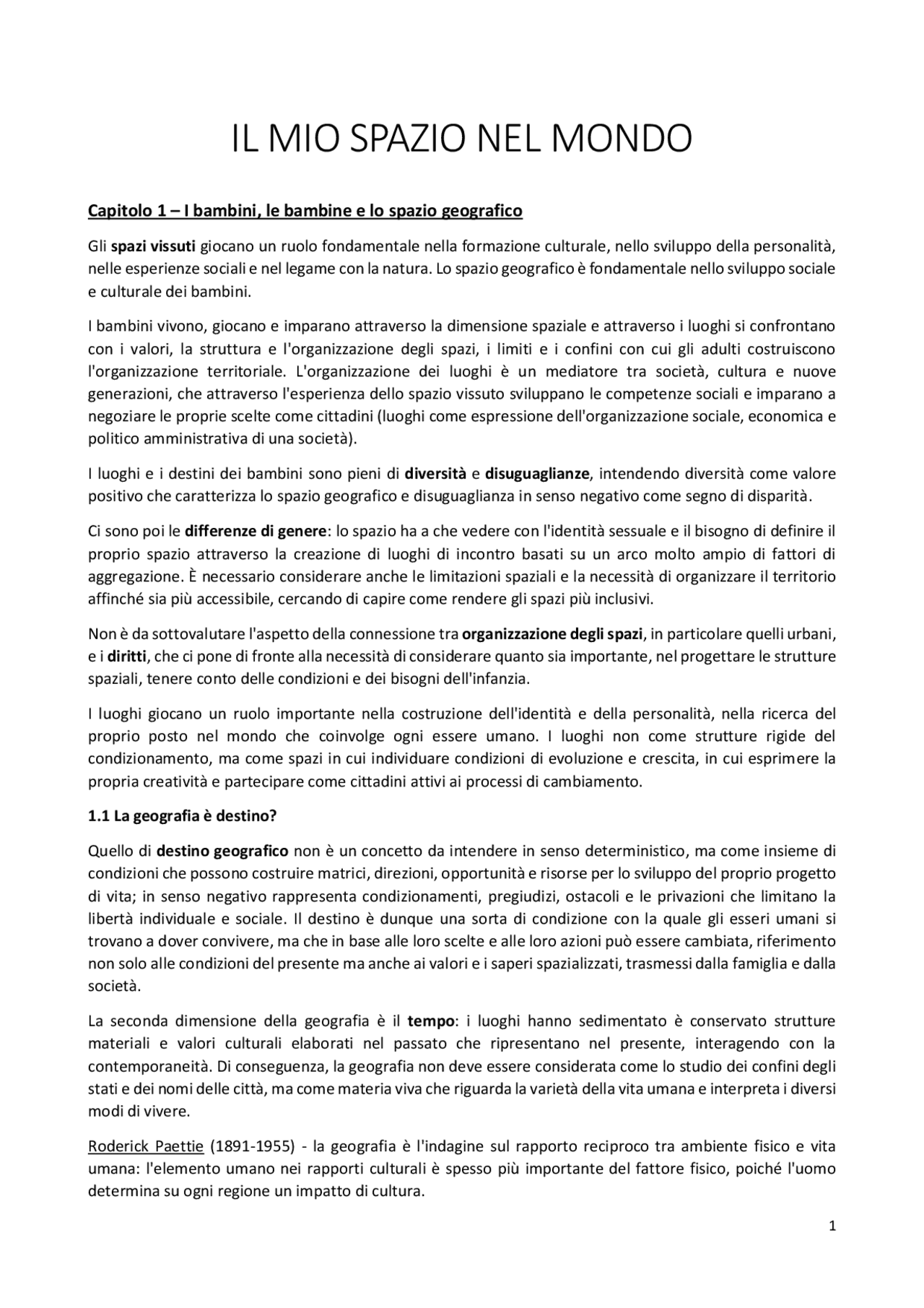 Il mio spazio nel mondo | Dispense di Geografia | Docsity