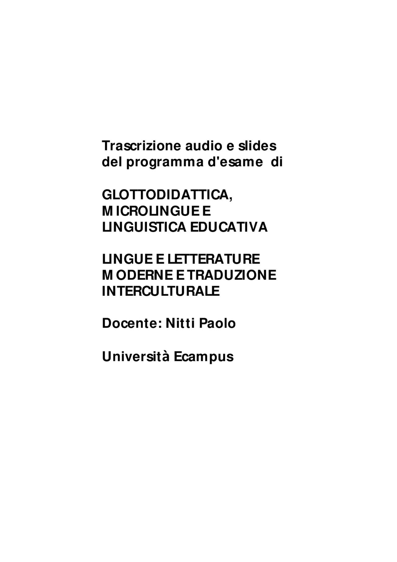 Riassunti Slides Lezioni Glottodidattica Microlingue E Linguistica
