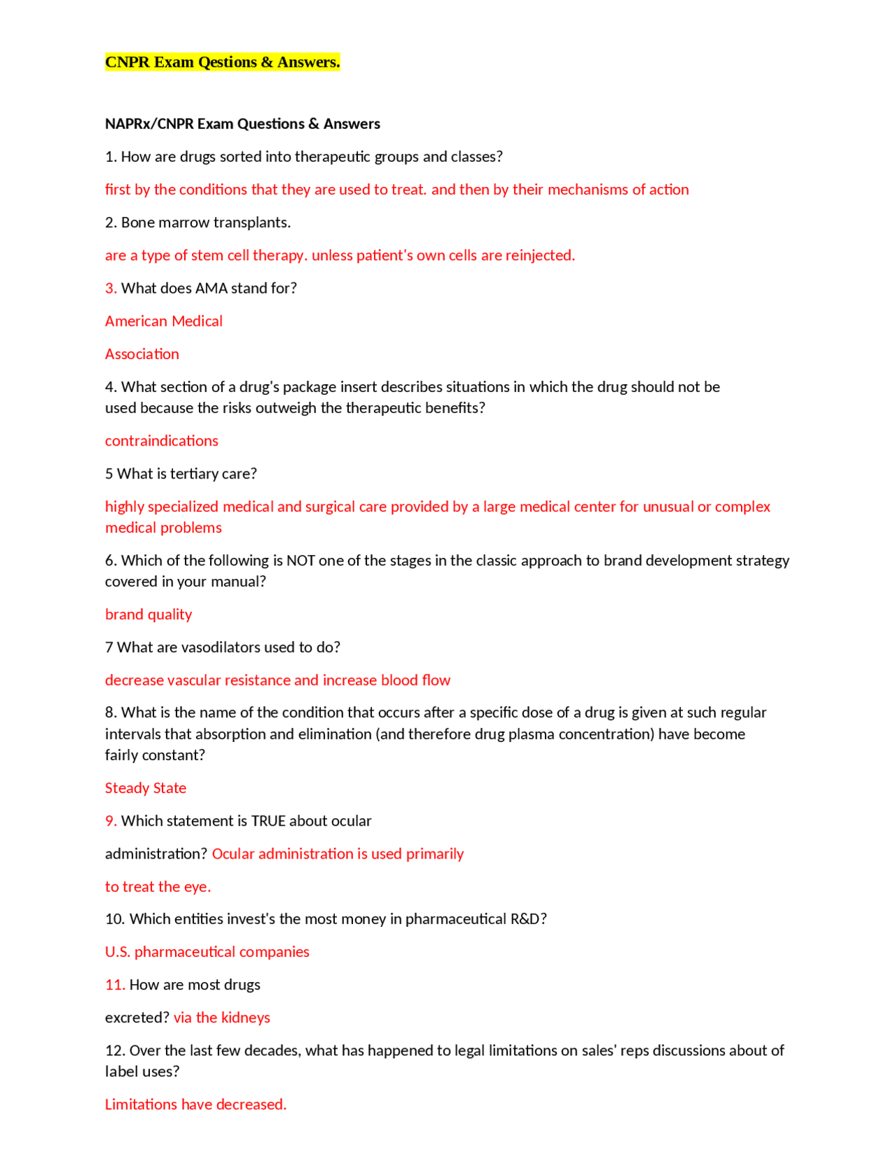 NAPRx/CNPR Exam Questions & Answers LATEST UPDATED 2022 | Exams Health ...