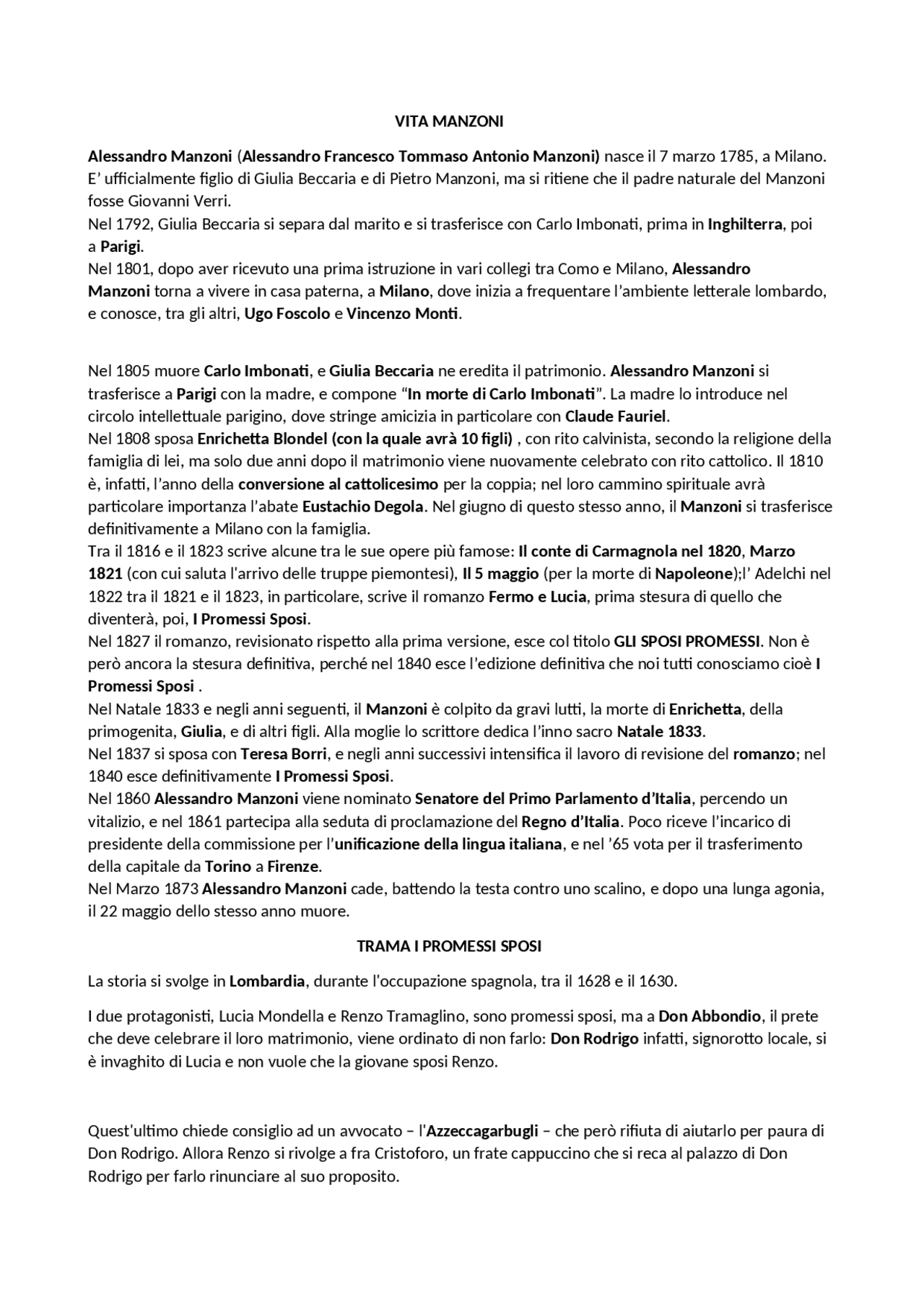 BREVE RIASSUNTO SU MANZONI E I PROMESSI SPOSI | Appunti di Italiano ...