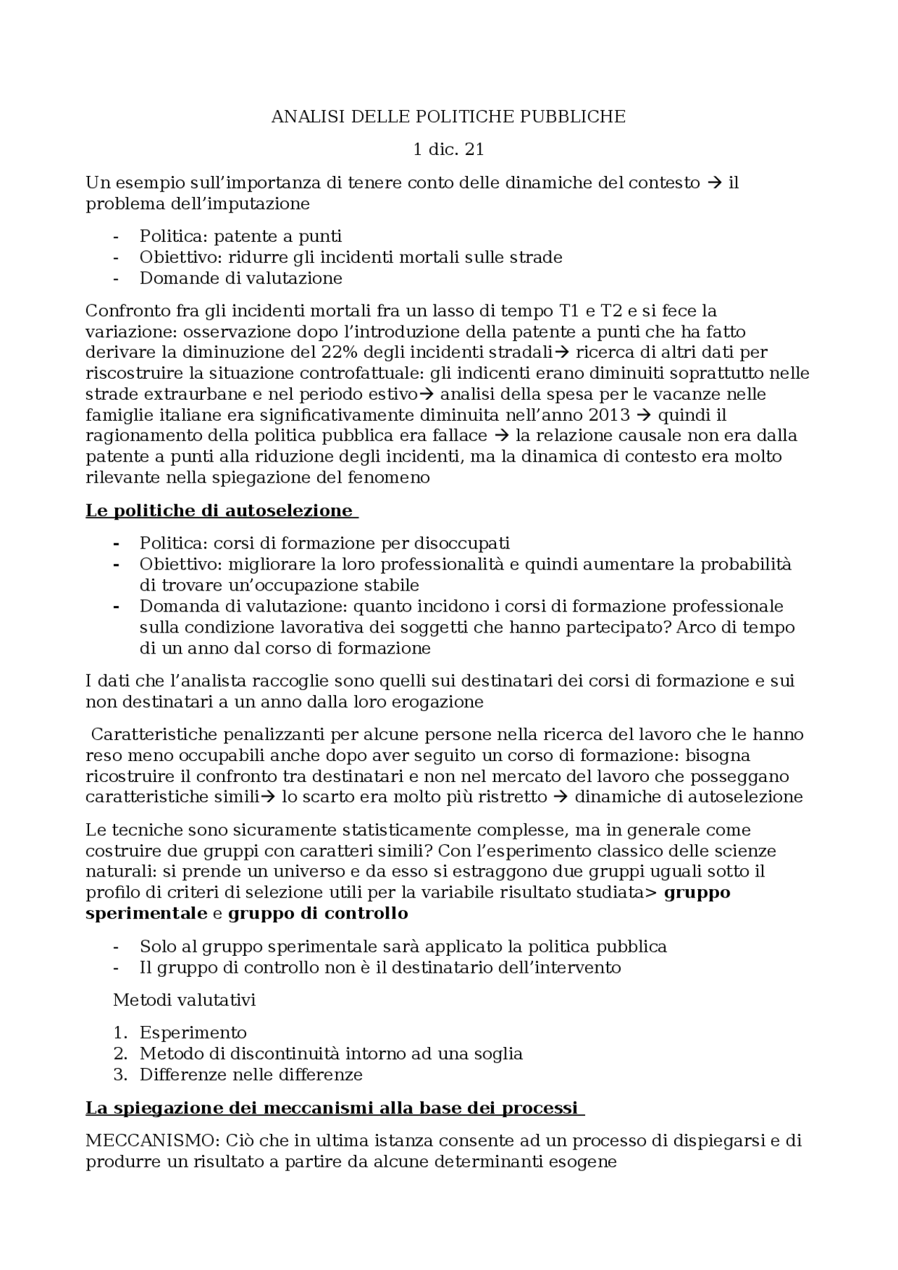 Presentazione della materia | Appunti di Analisi Delle Politiche Pubbliche | Docsity