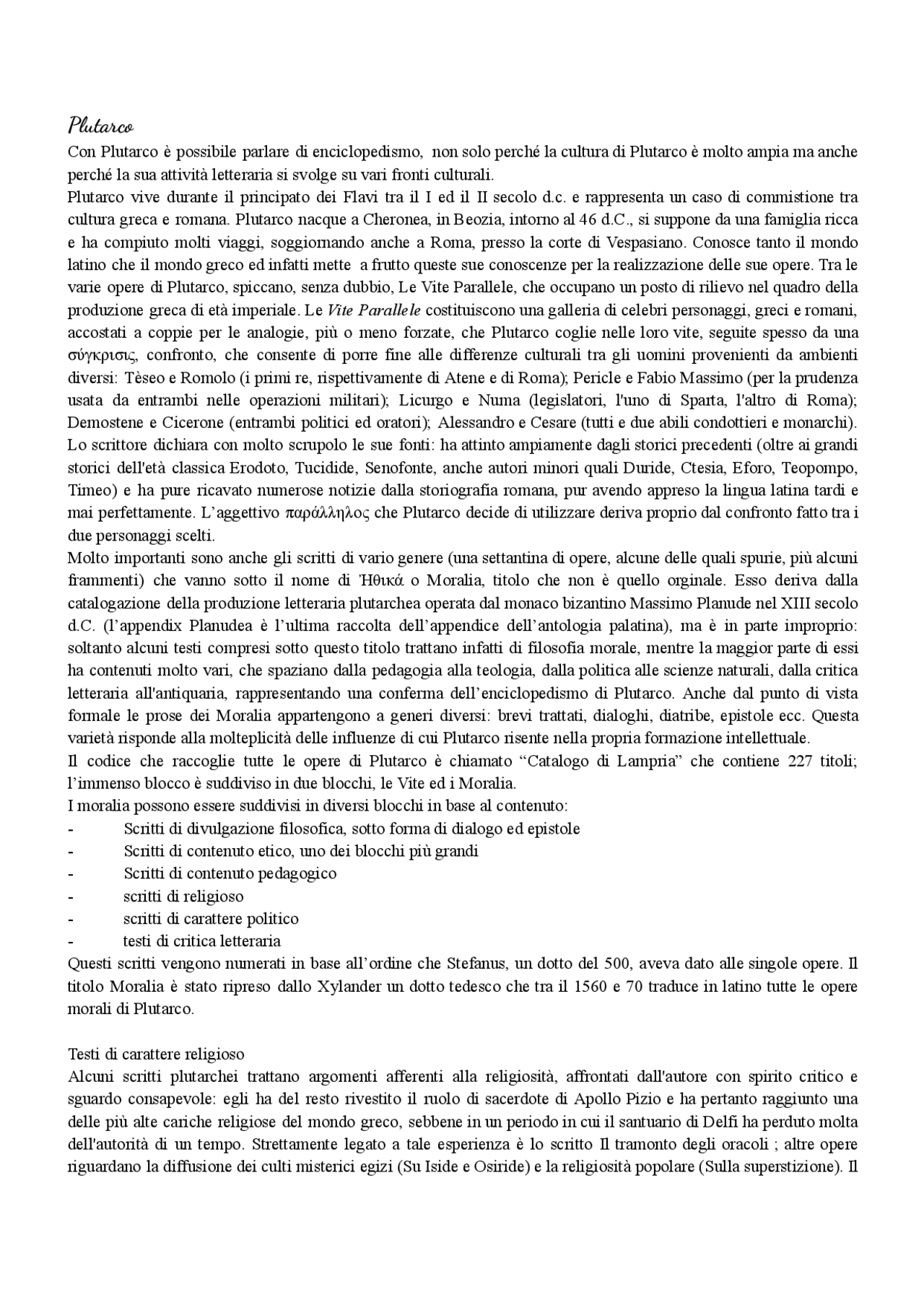 Spiegazione Plutarco Appunti Di Greco Docsity