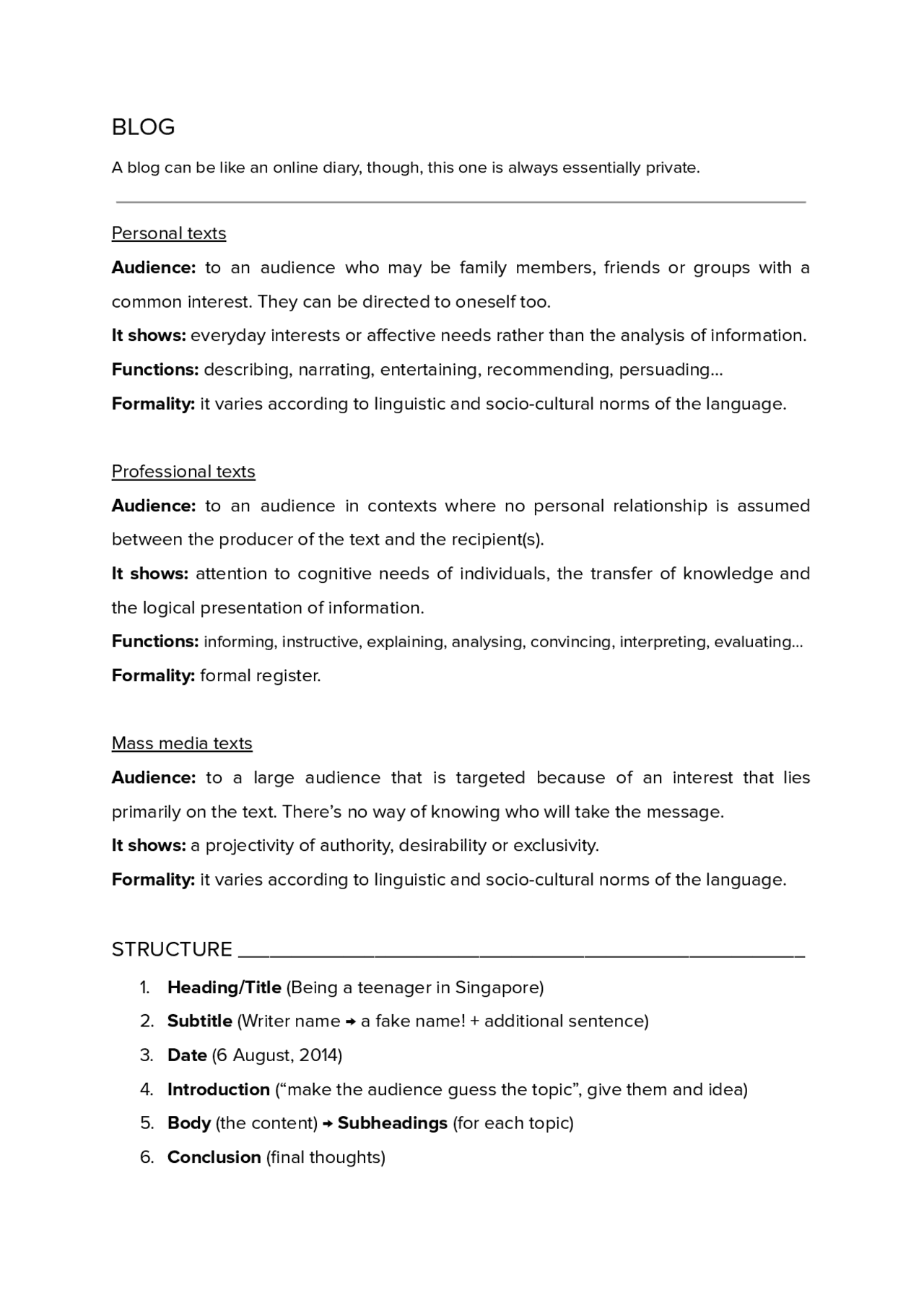Text Types How To Write A Blog Apuntes De Inglés Docsity
