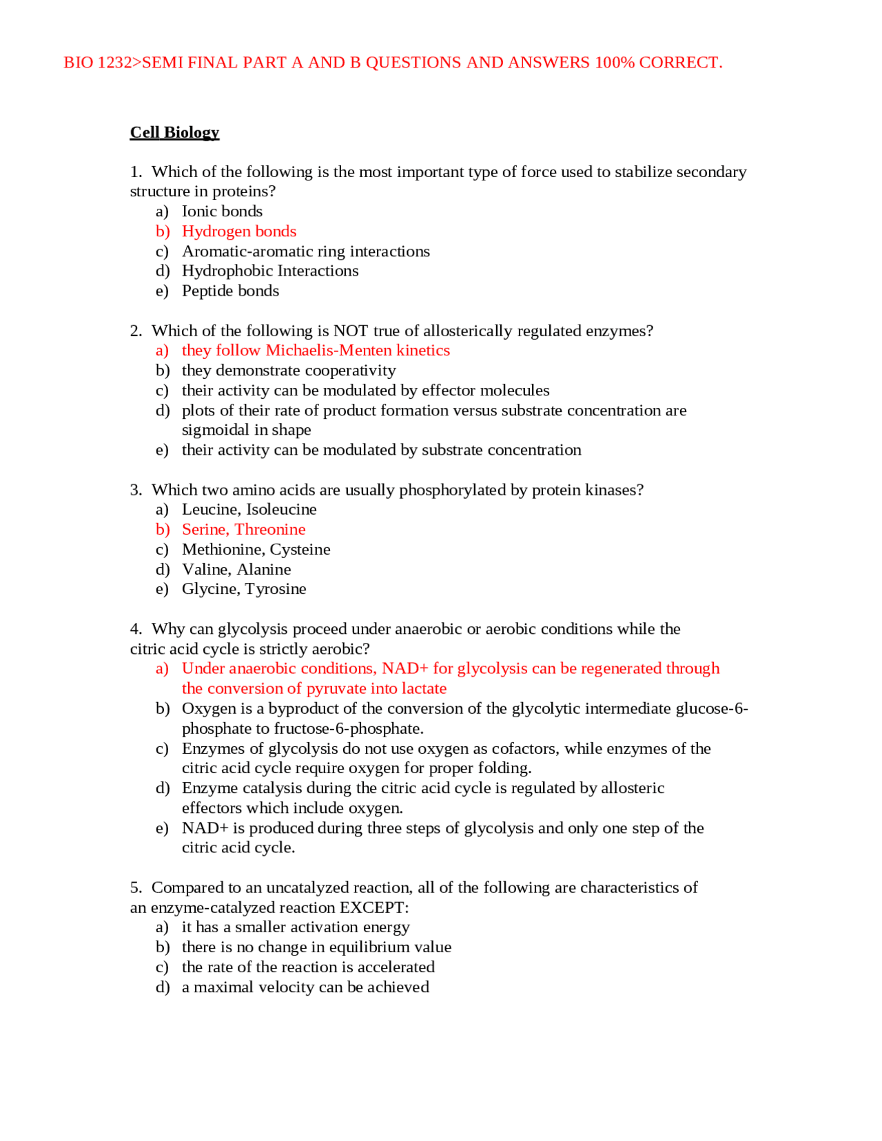 Bio 1232semi Final Part A And B Questions And Answers 100 Correct