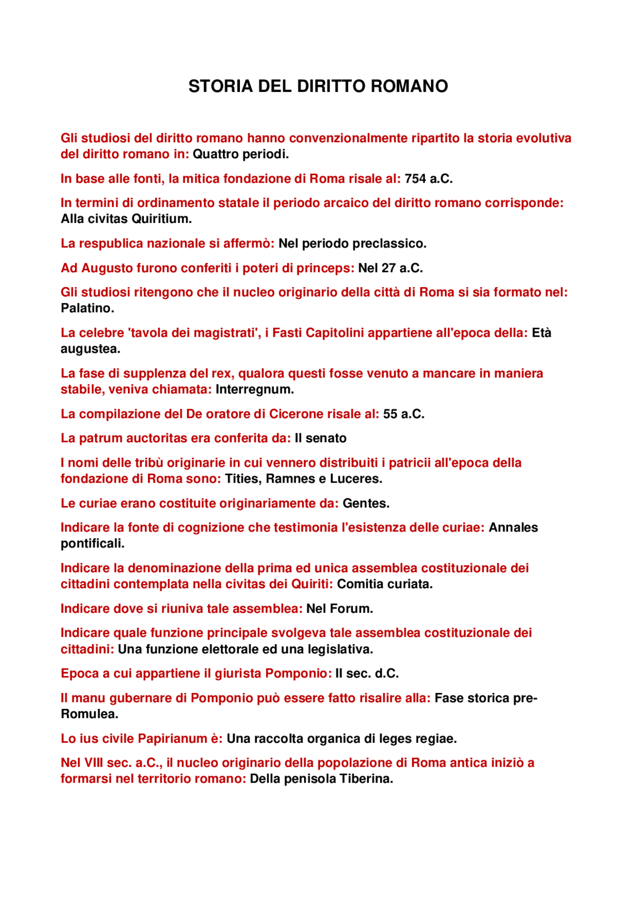 Esame Di Storia Del Diritto Romano Prove Desame Di Storia Del