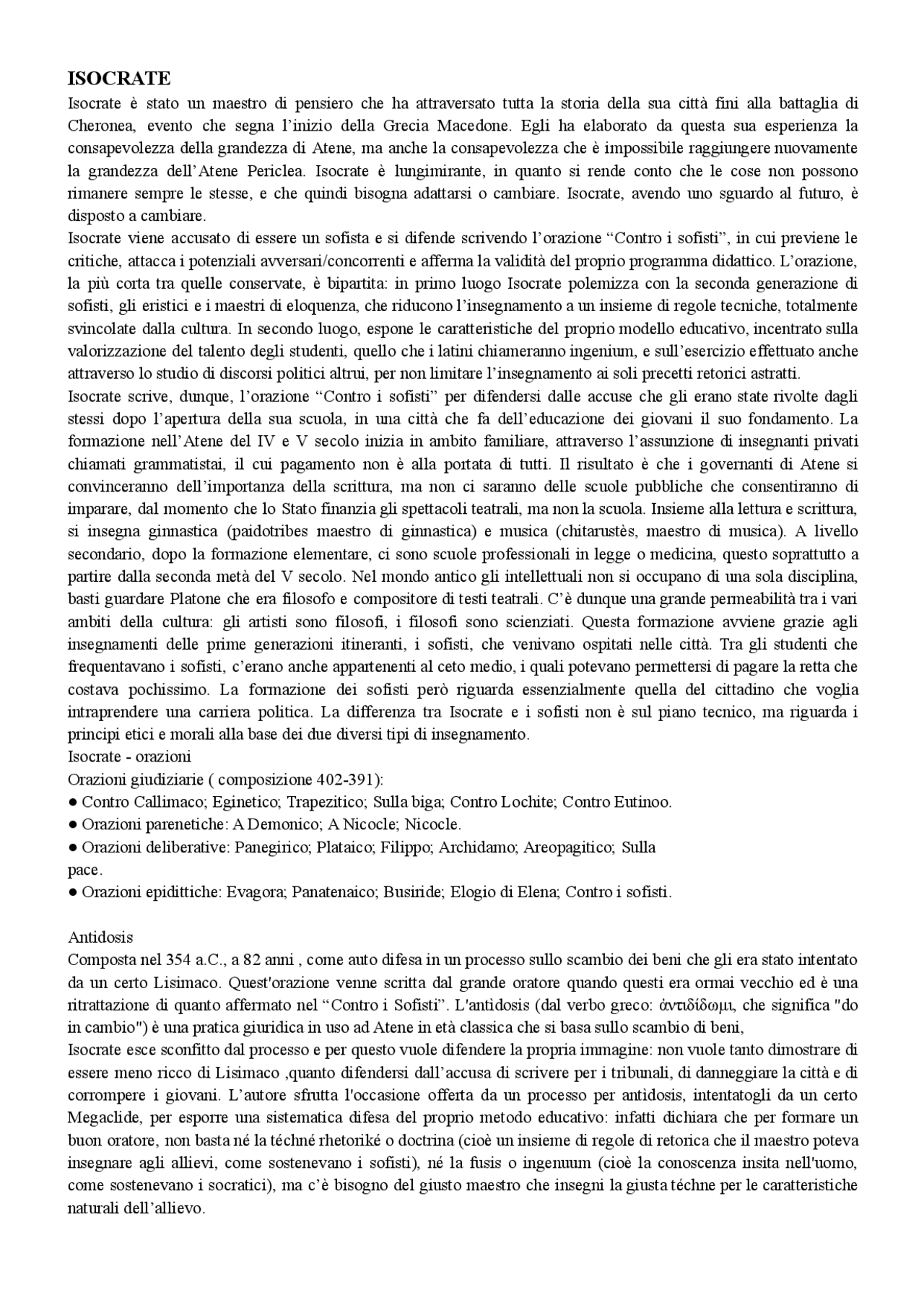 Isocrate E La Sua Produzione Appunti Di Greco Docsity