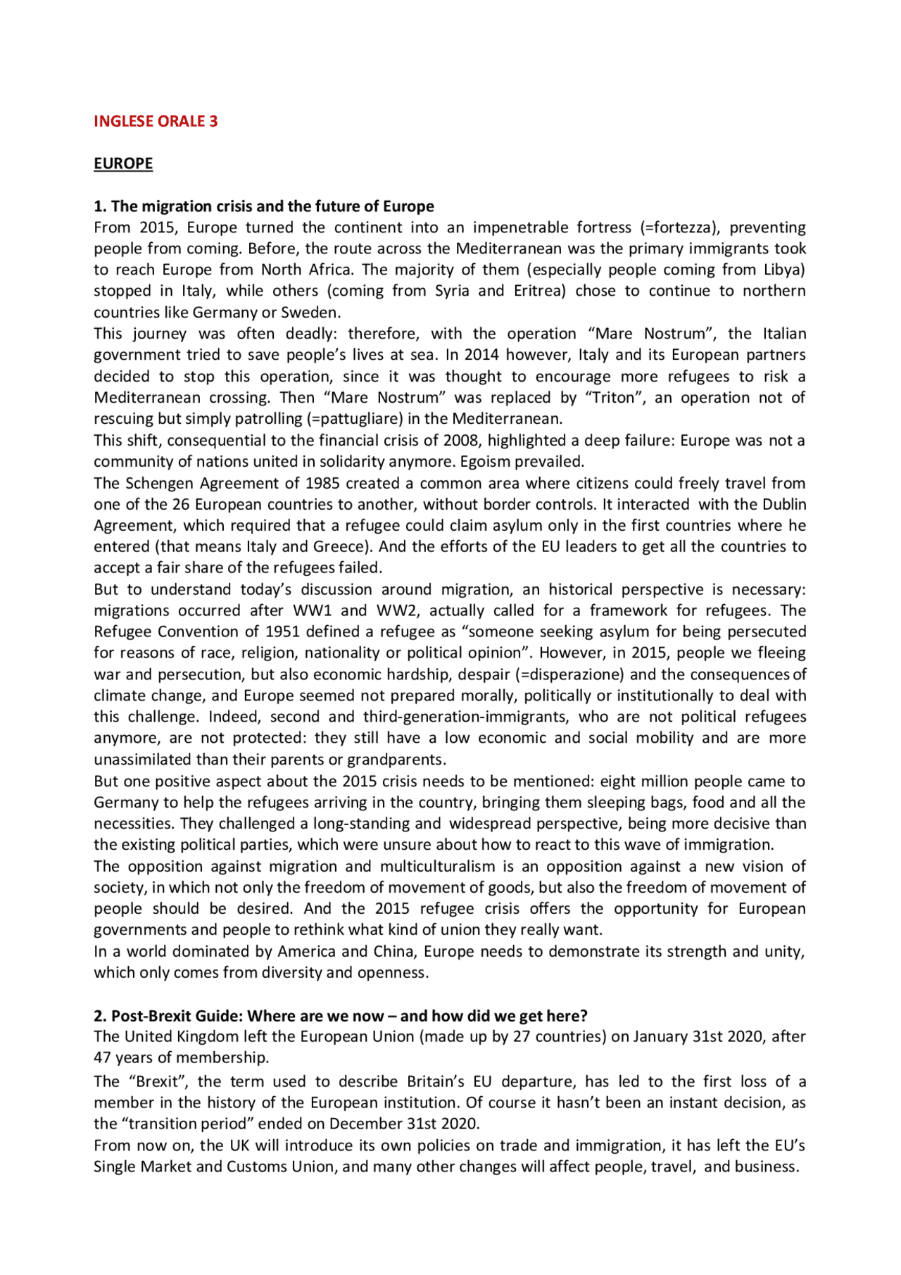 Riassunti per orale di inglese 3 | Dispense di Lingua Inglese | Docsity