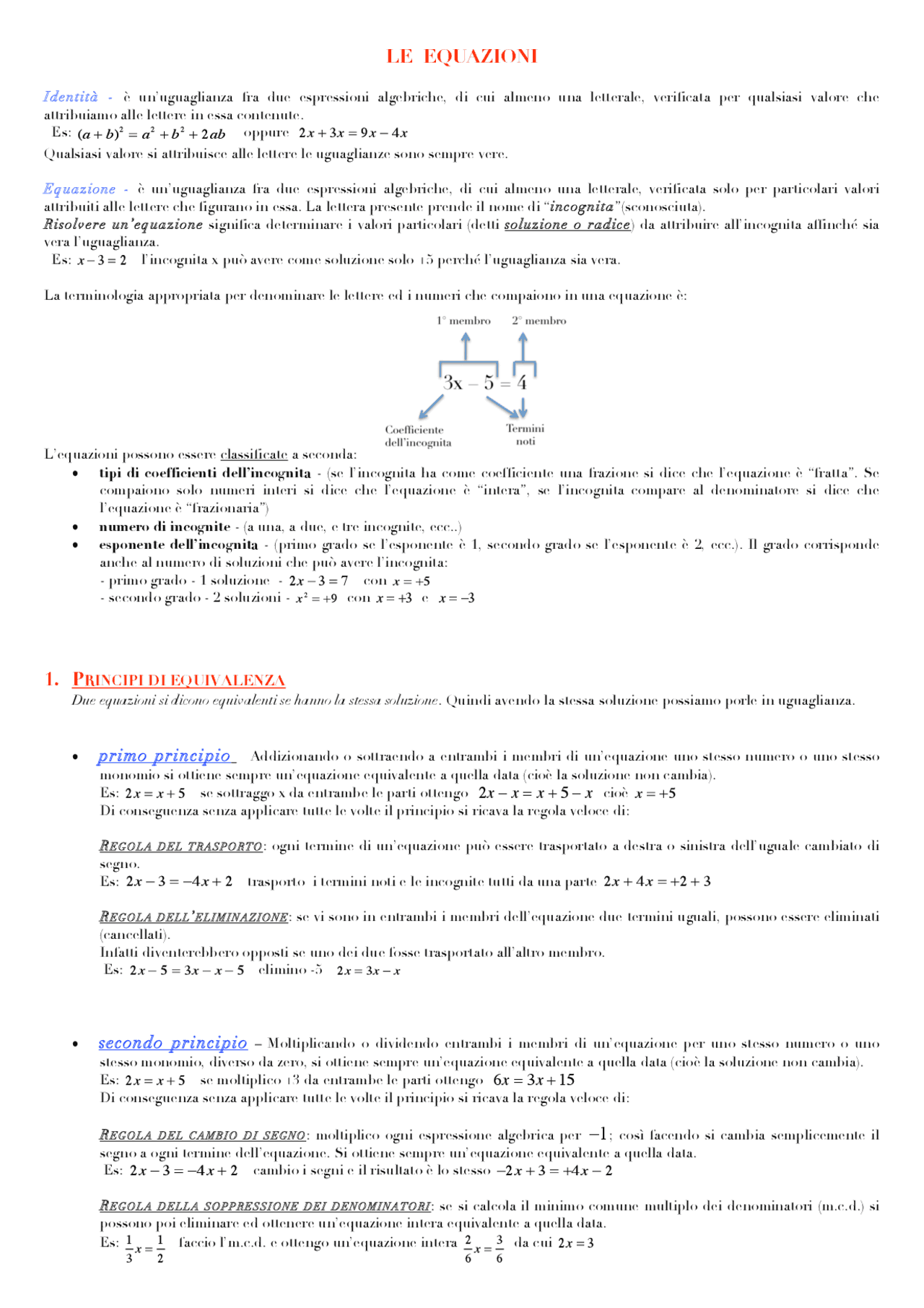 Equazioni E I Suoi Principi Schemi E Mappe Concettuali Di Matematica
