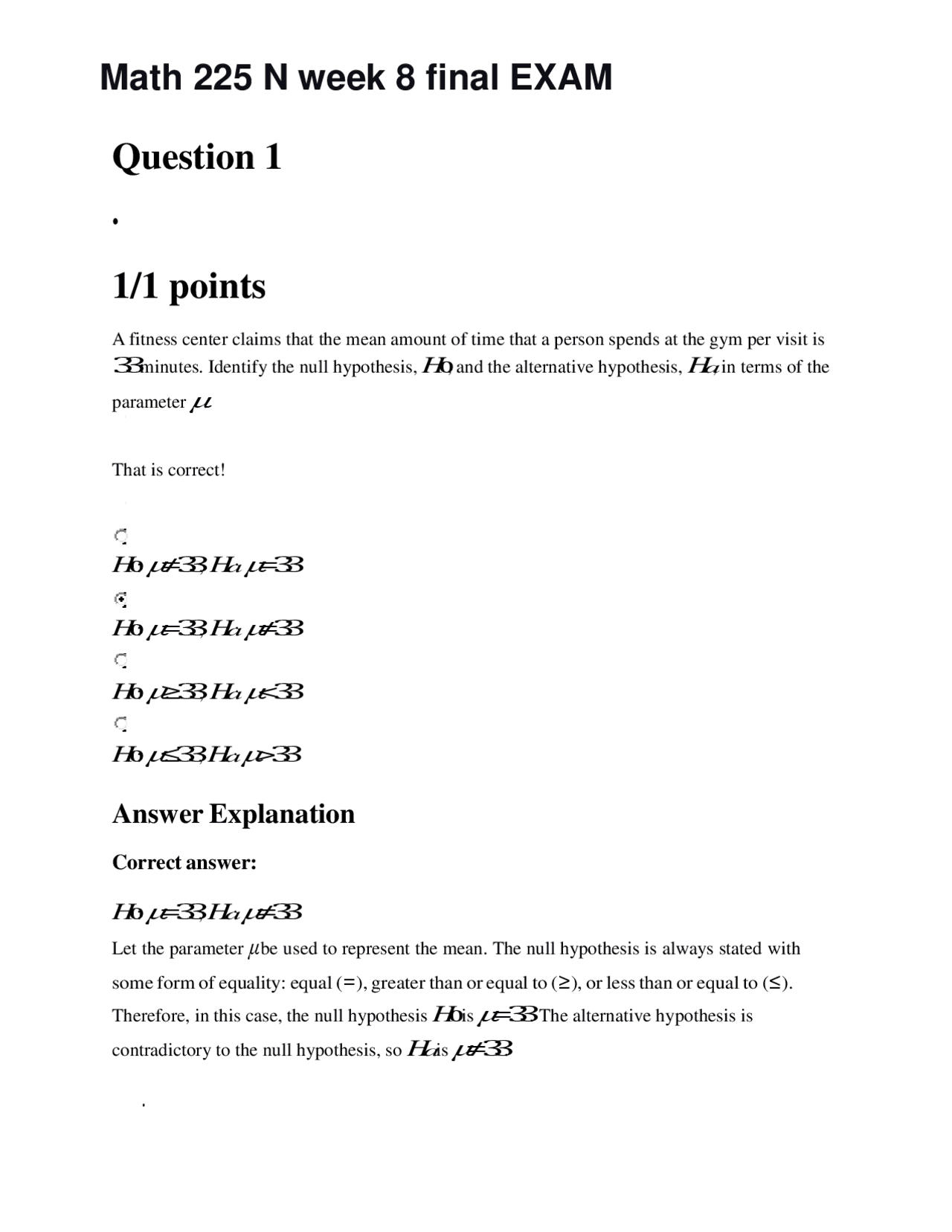 Math 225 N week 8 final EXAM UPDATED 2023 VERIFIED BY EXPERTS | Exams ...