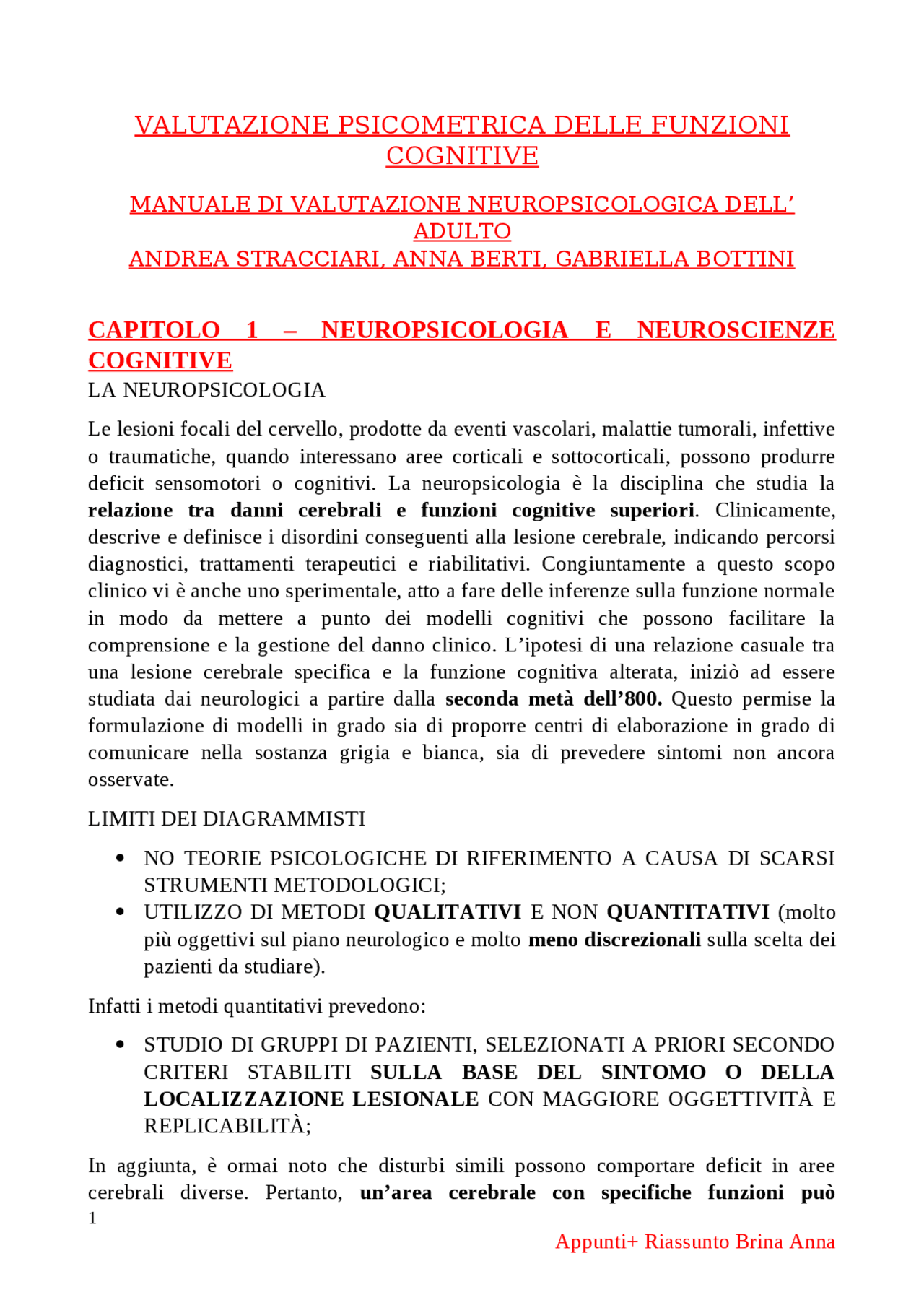 Valutazione Psicometrica Delle Funzioni Cognitive Appunti Di