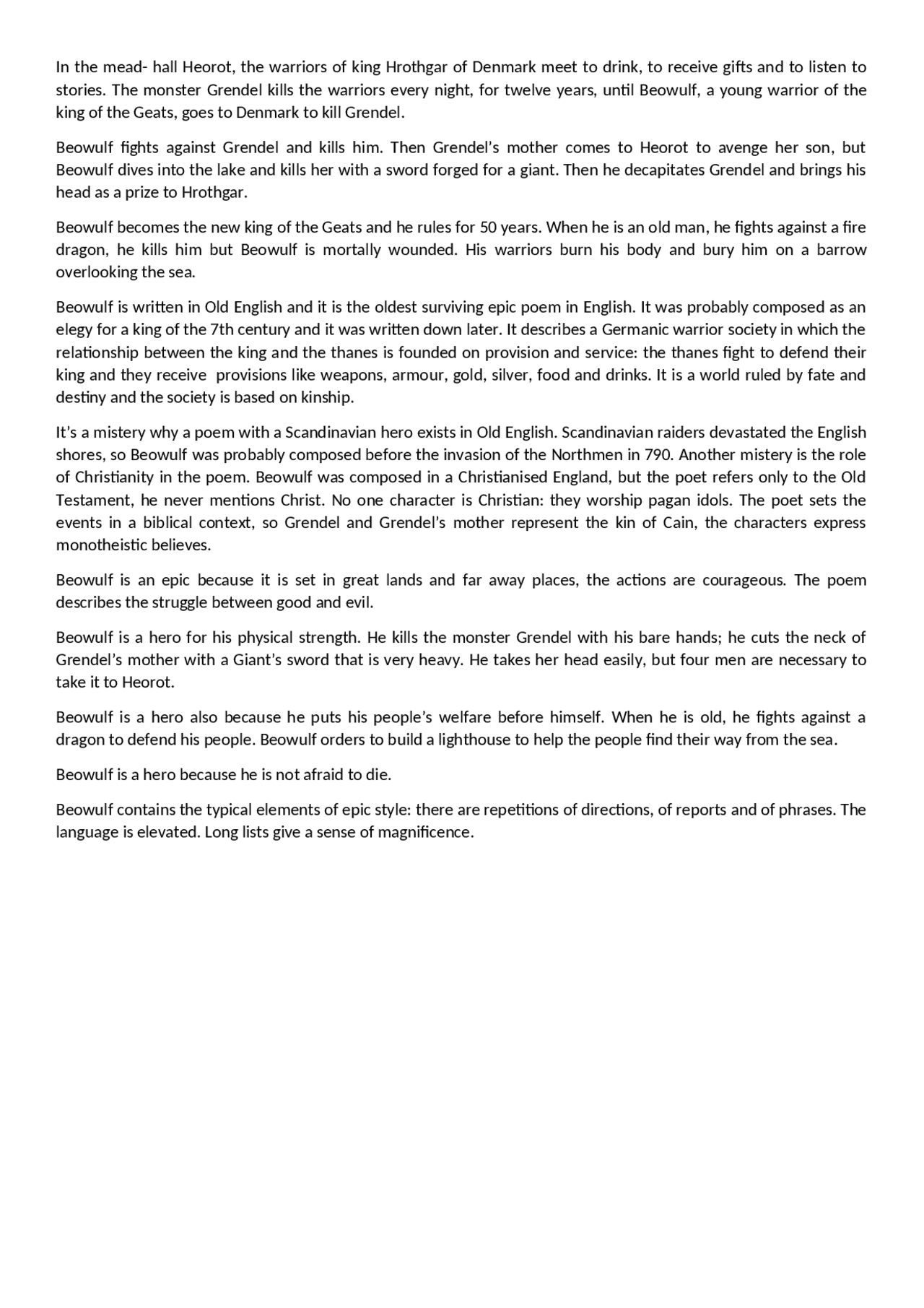 Riassunto Beowulf Inglese Schemi E Mappe Concettuali Di Inglese Docsity