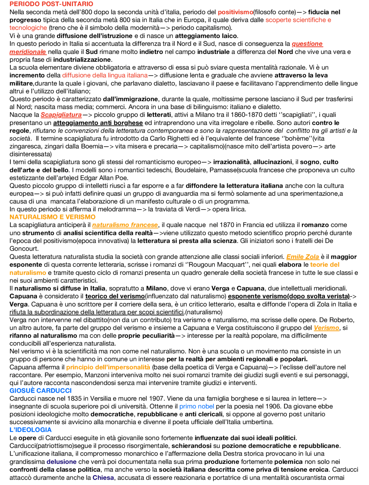 Programma letteratura italiana 5 anno | Appunti di Italiano | Docsity