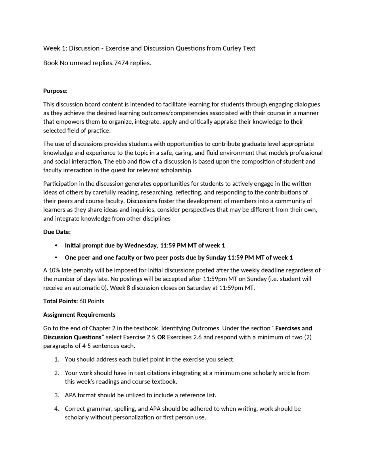 Week 1 Discussion Exercise And Discussion Questions From Curley Text