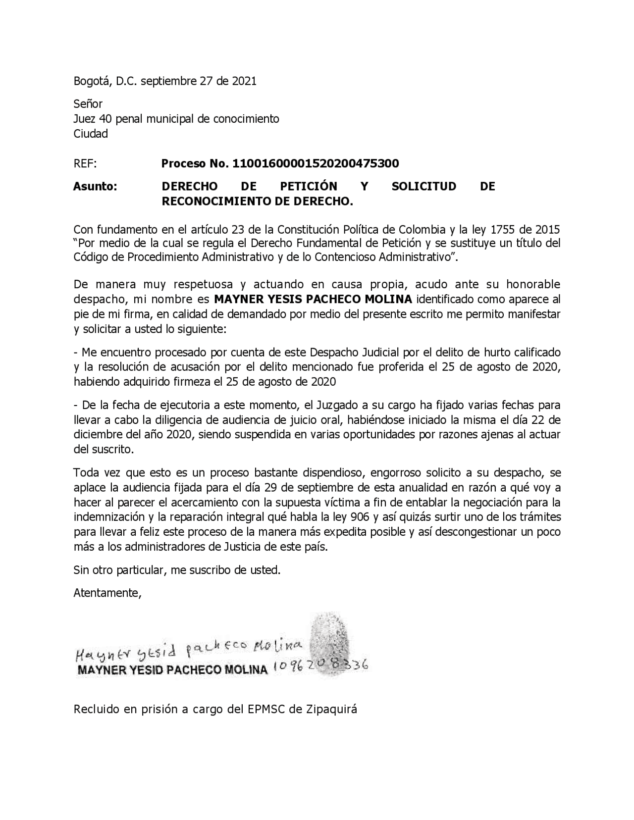 Solicitud de la prisión en casa | Resúmenes de Penología | Docsity