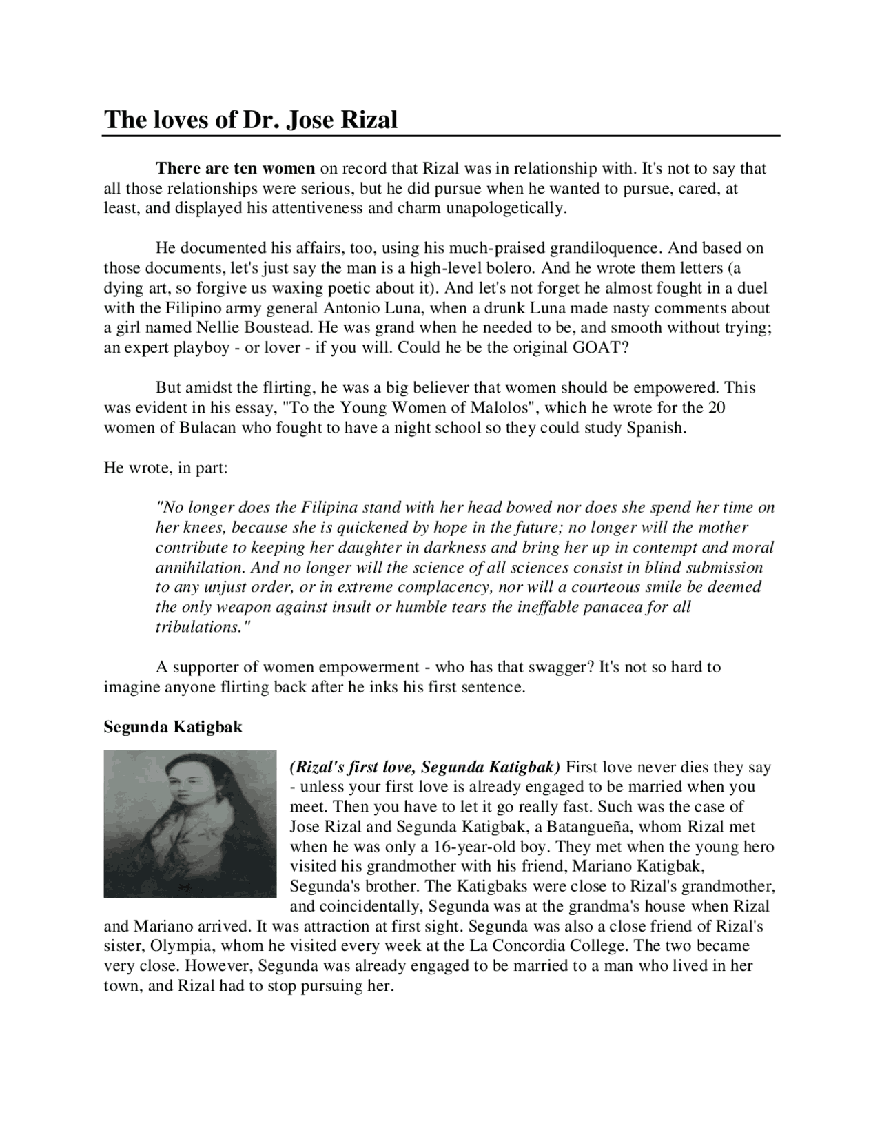 The Loves of Jose Rizal | Study notes History | Docsity