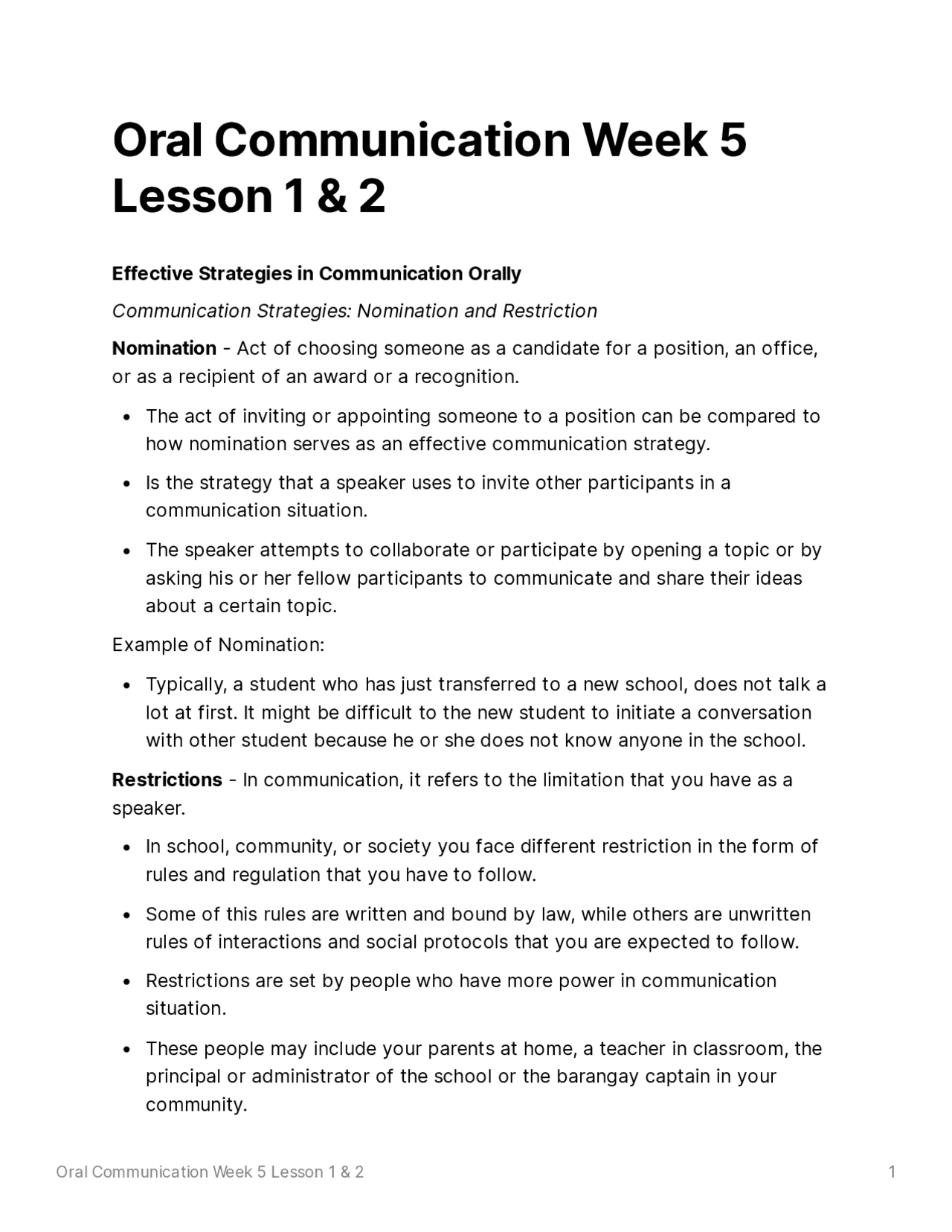 Oral Communication Notes Lecture Notes English Docsity