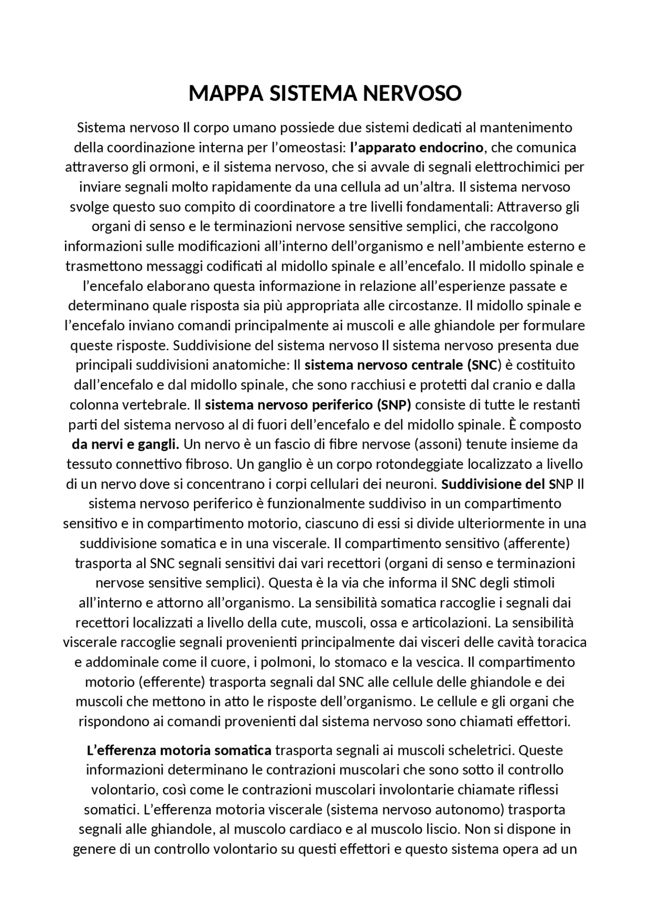 Mappa Concettuale Il Sistema Nervoso Schemi E Mappe Concettuali Di