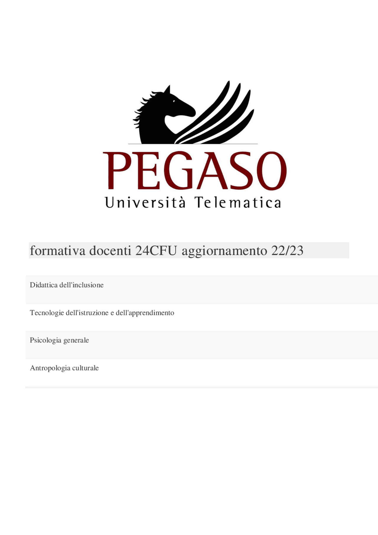 24 Cfu Completo Pegaso Agg2223 Panieri Di Antropologia Docsity