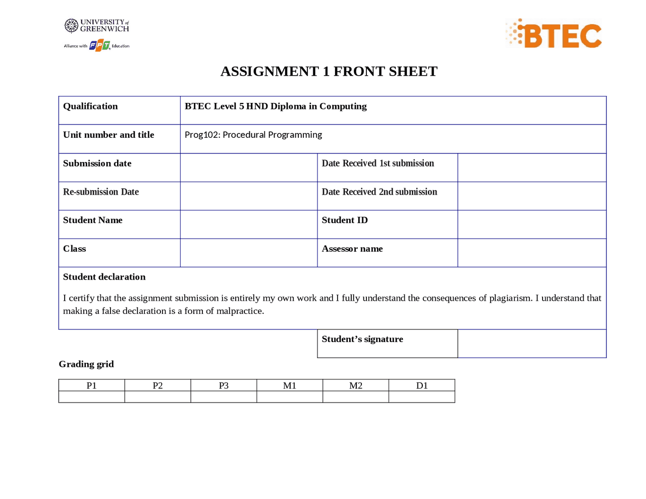 Procedural Programming Assignment For Btec Level 5 Hnd In Computing