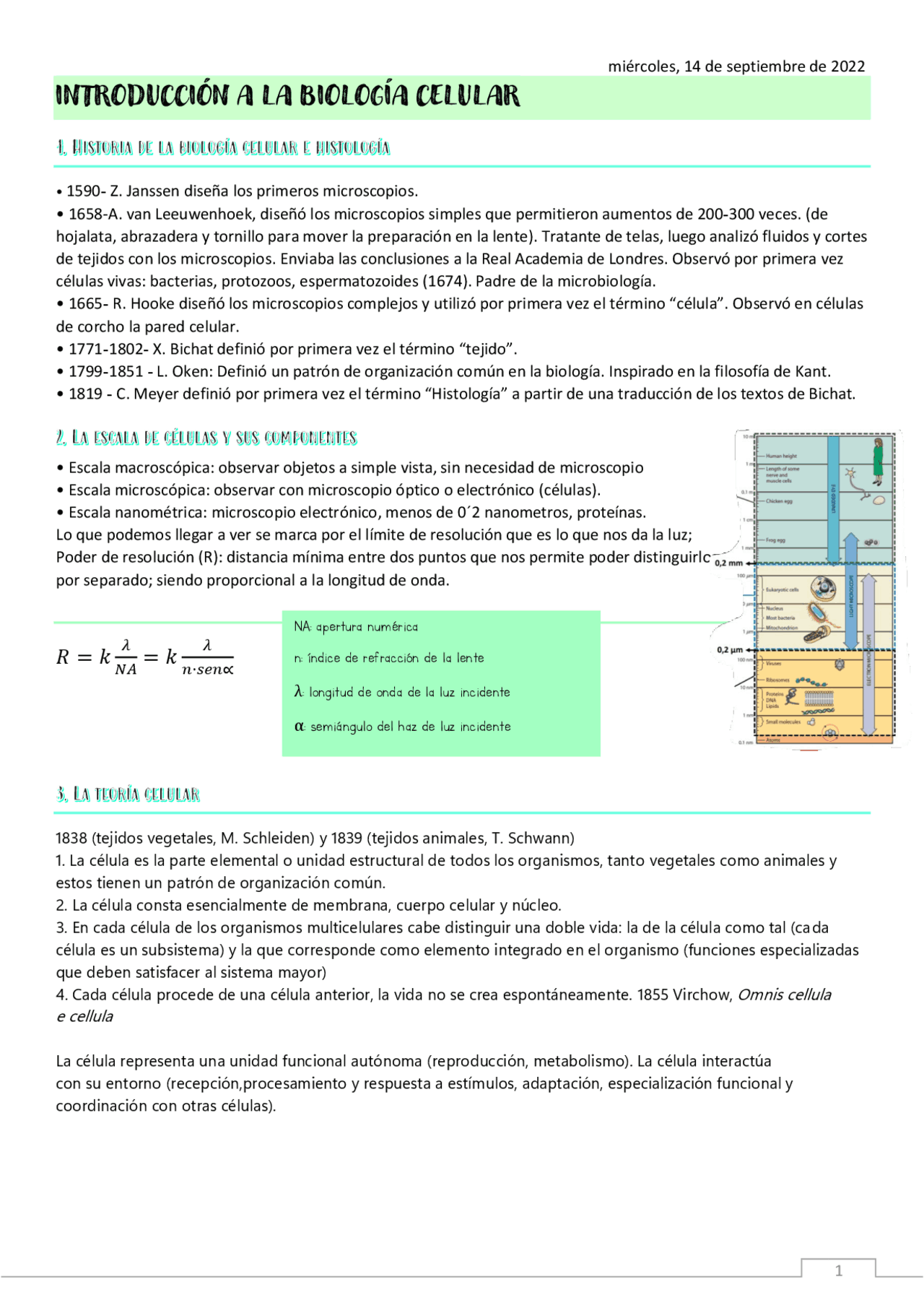 Introducción De Biología Celular Apuntes De Biología Celular Docsity
