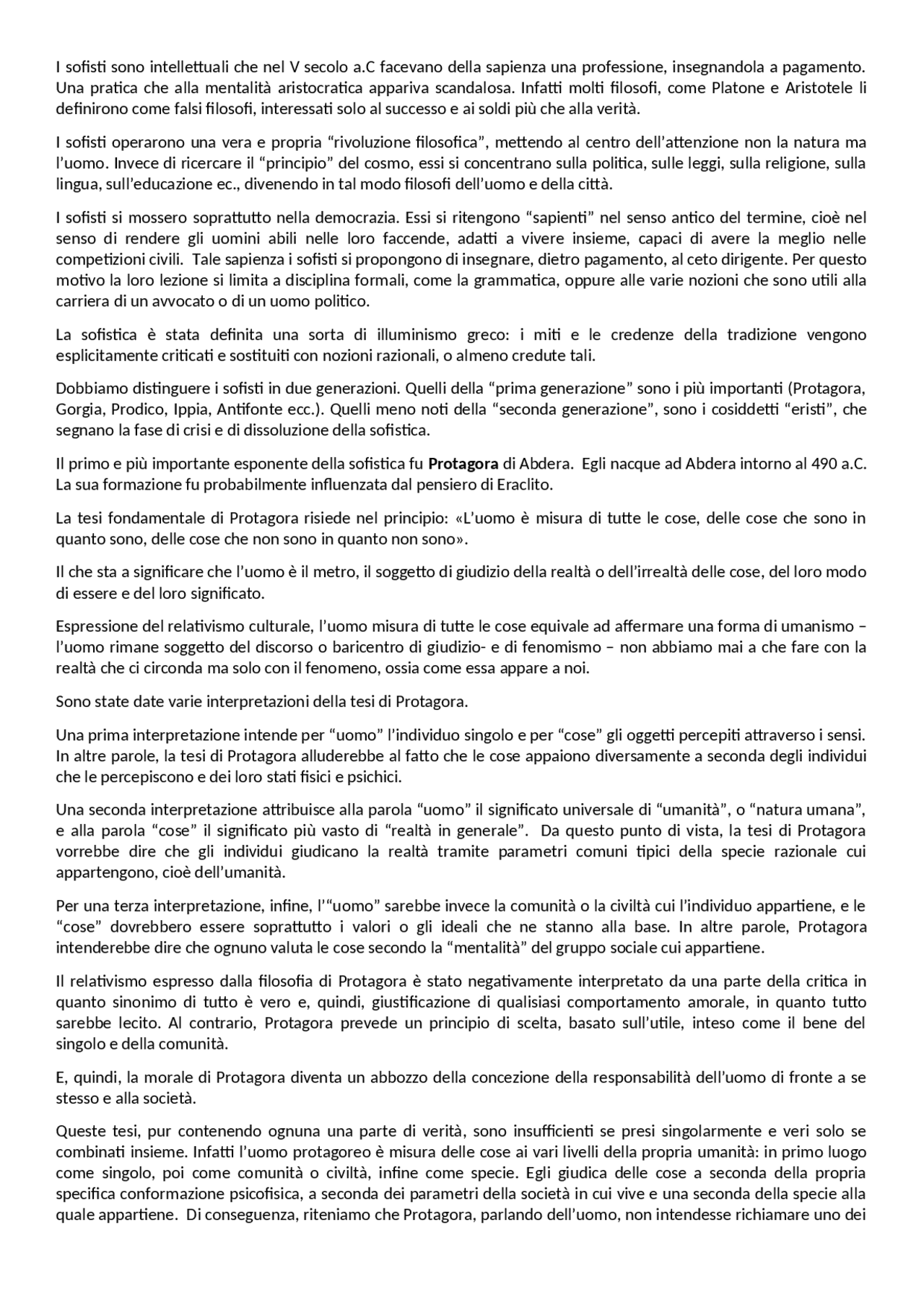 Riassunto filosofia sofisti | Schemi e mappe concettuali di Filosofia | Docsity