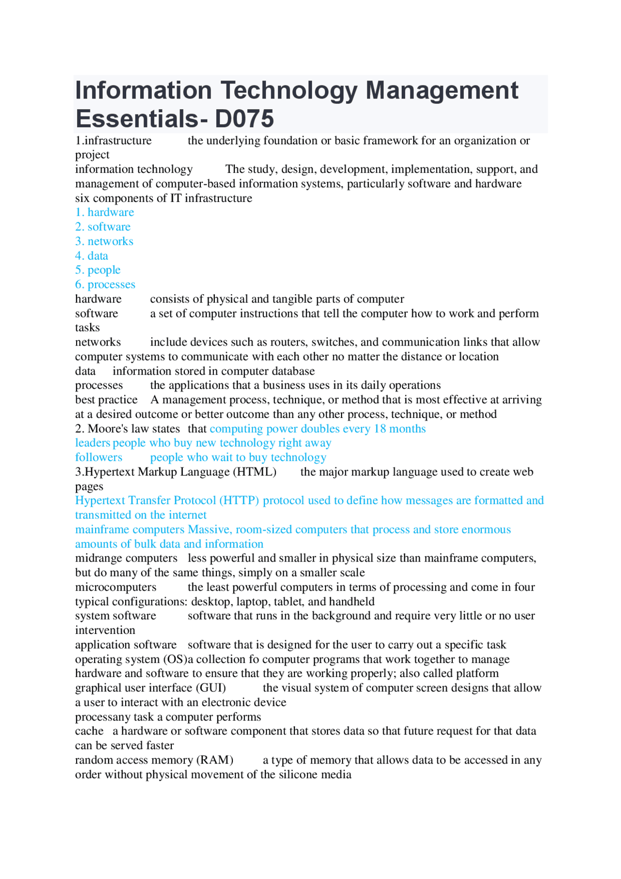 Information Technology Management Essentials D075 Exams Information Technology Management