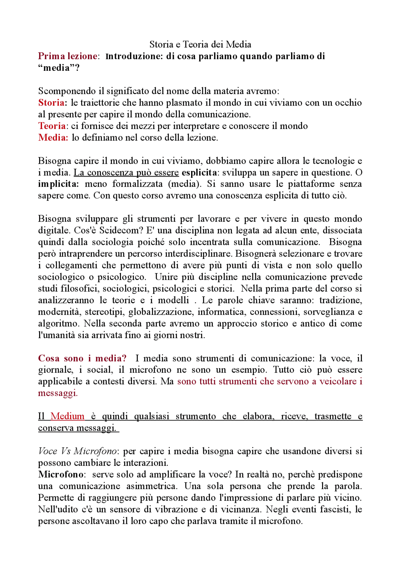 Appunti Storia e Teoria dei Media | Appunti di Storia Dei Media | Docsity