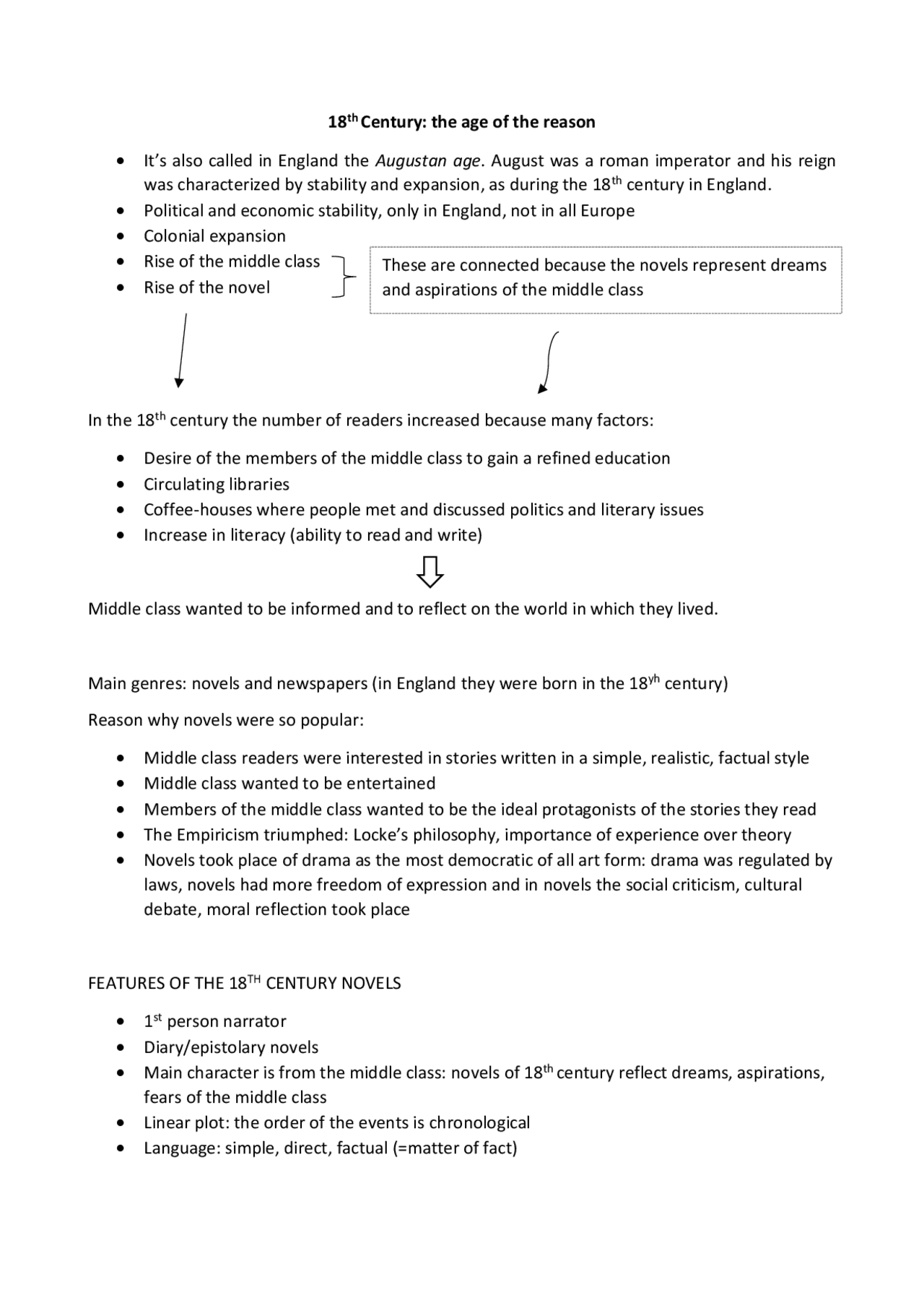 Main features of English literature during the 18th century | Schemi e ...