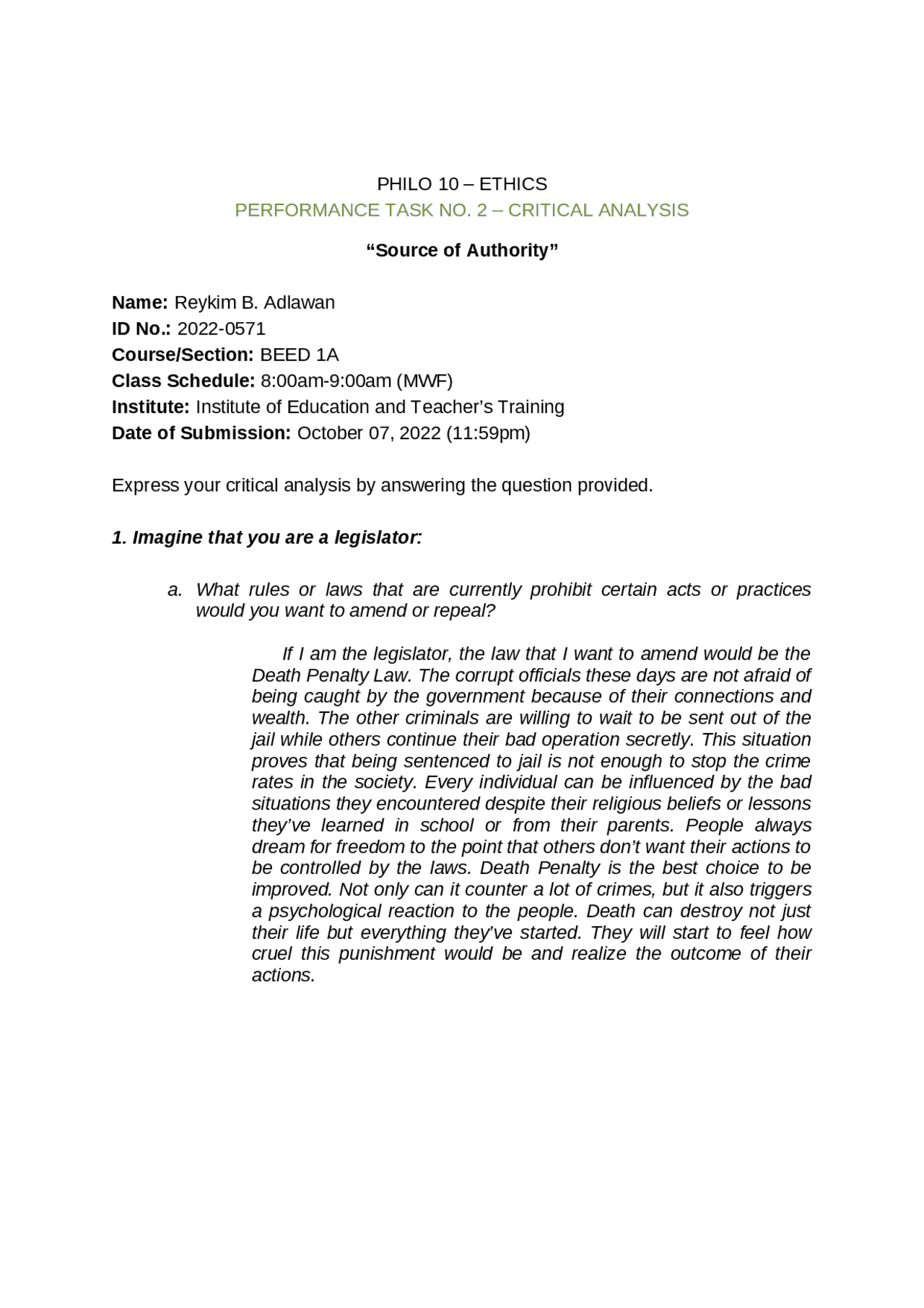 Performance Task No 2 Critical Analysis Source Of Authority