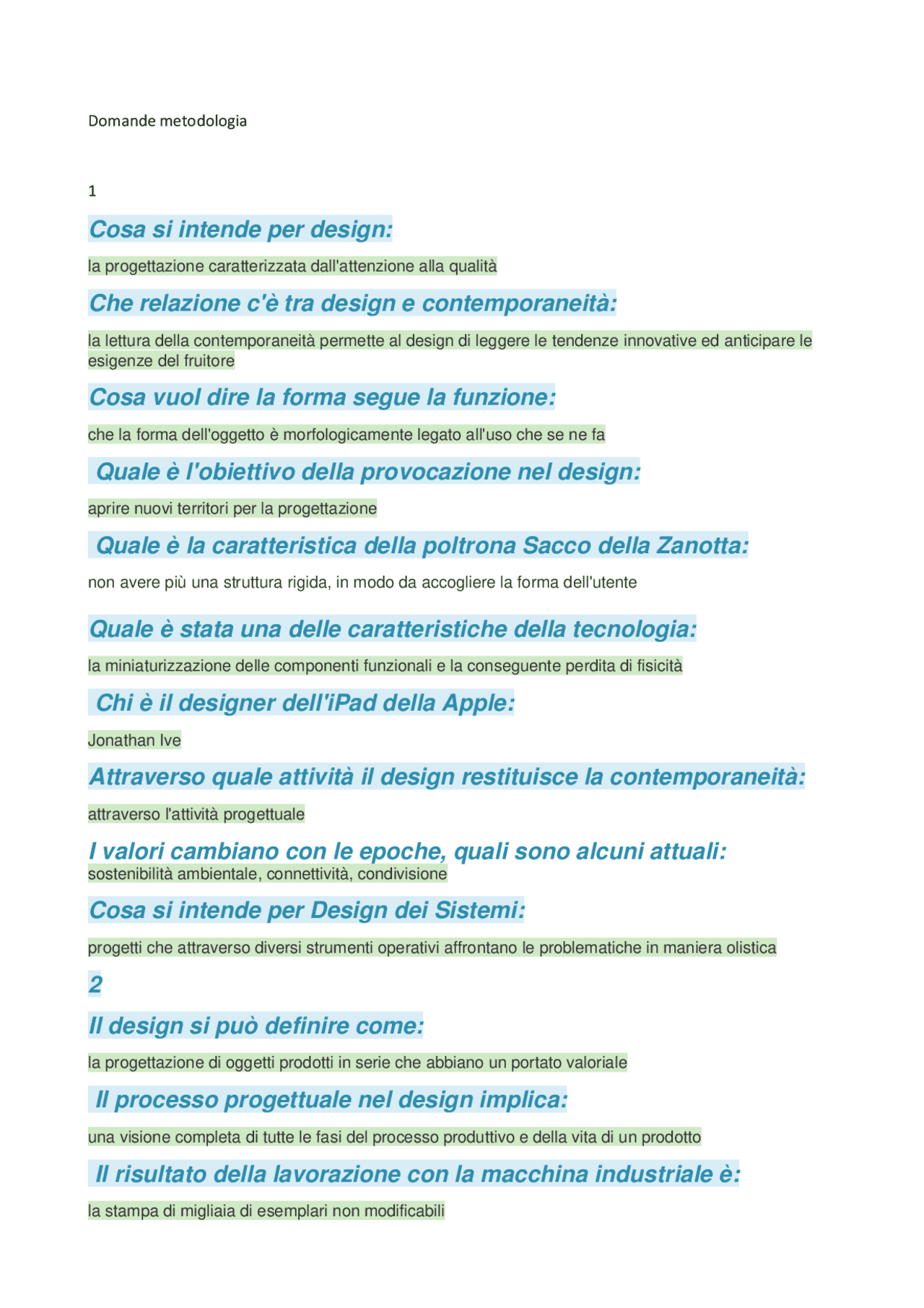 Metodologia Design del prodotto e della moda Mercatorum | Prove d'esame di Metodologia della ...