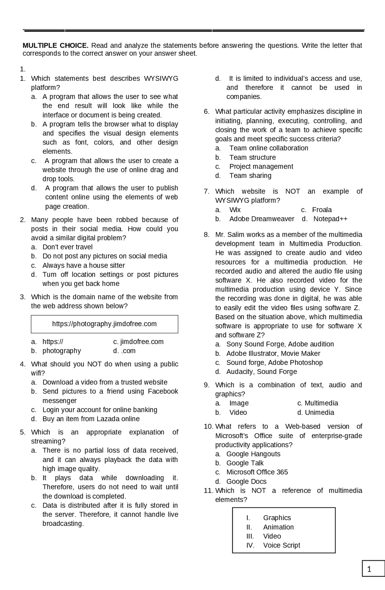 Empowerment Technologies Exams Technology Docsity