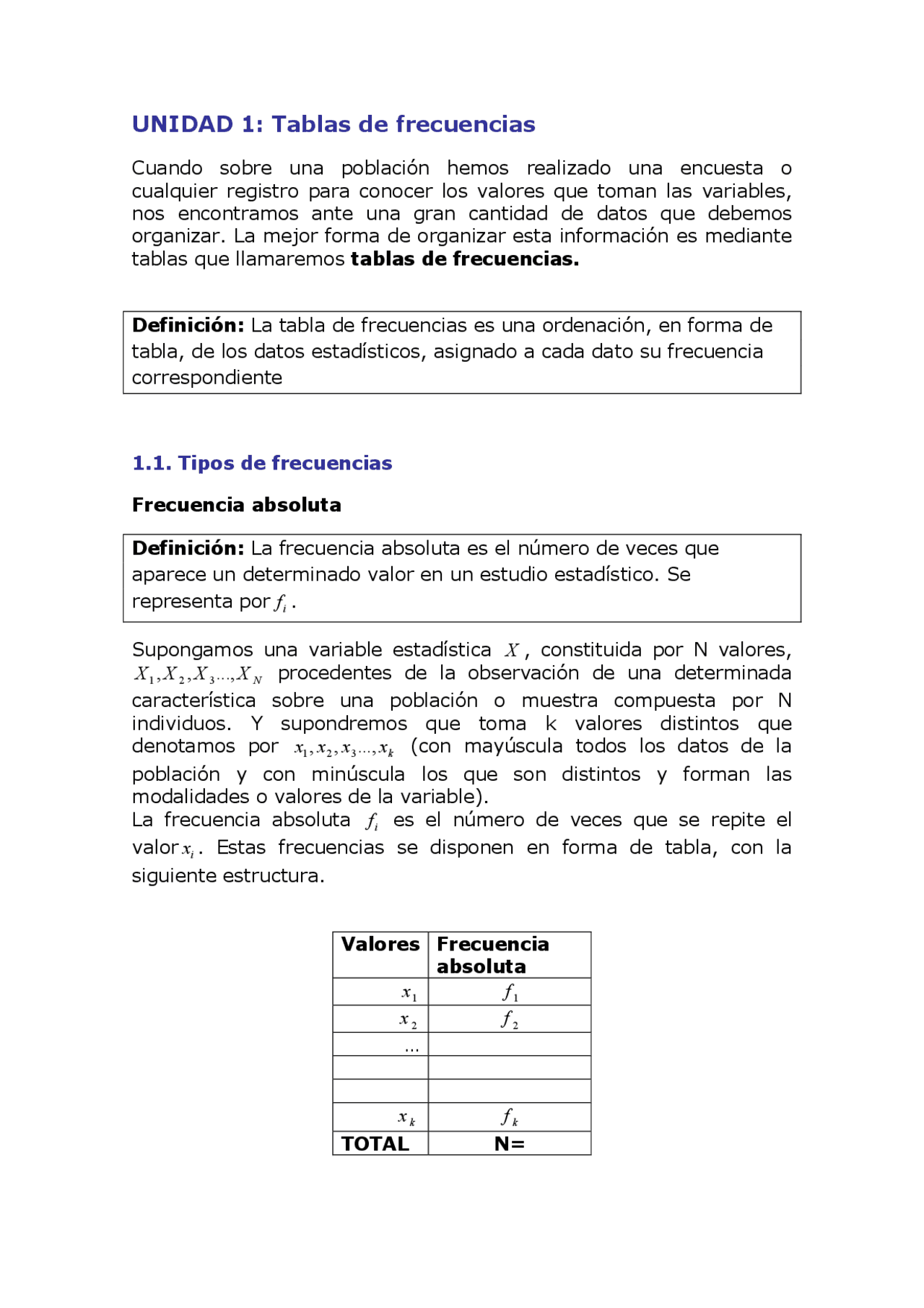 Unidad 1 Tablas De Frecuencias Résumés De Statistiques Docsity