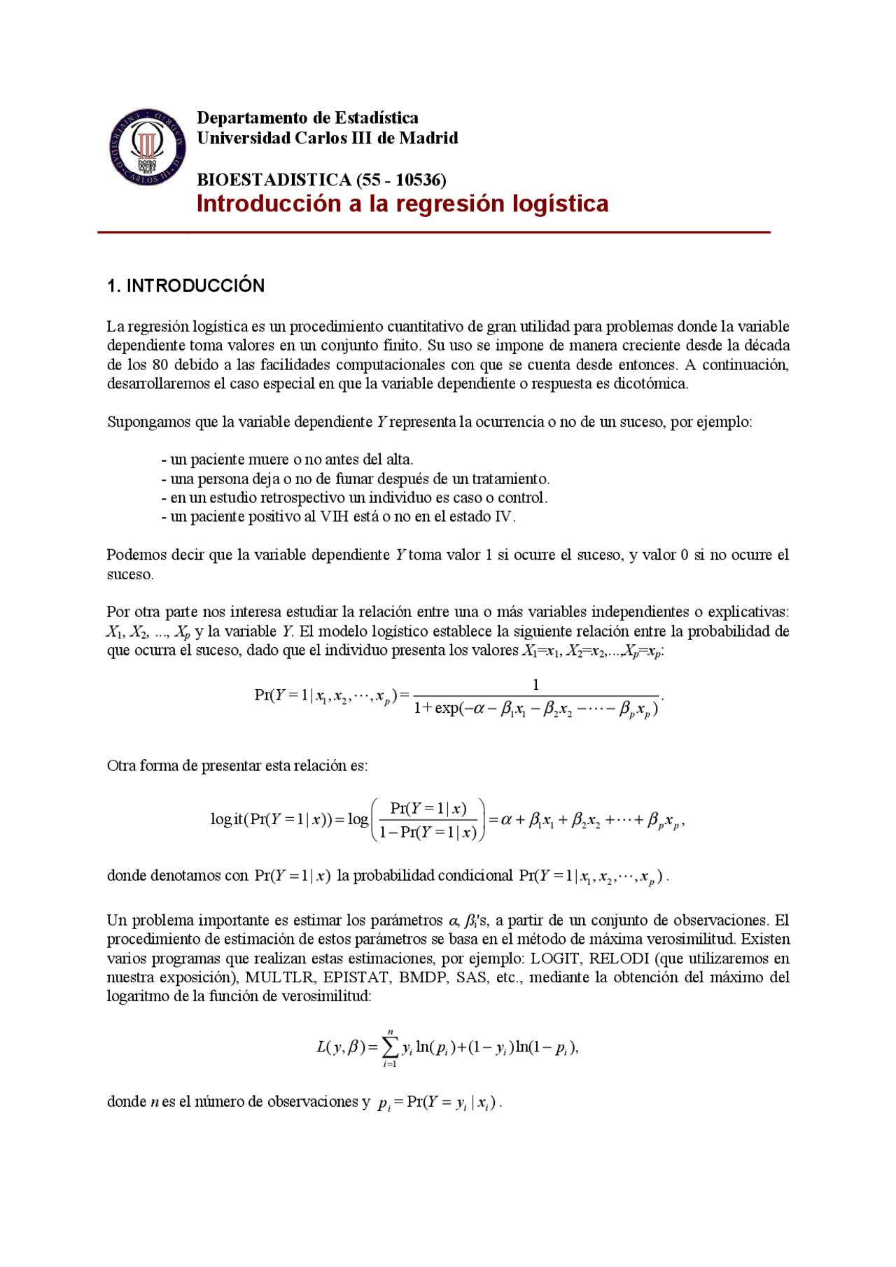 Introducción A La Regresión Logística Apuntes De Logística Docsity