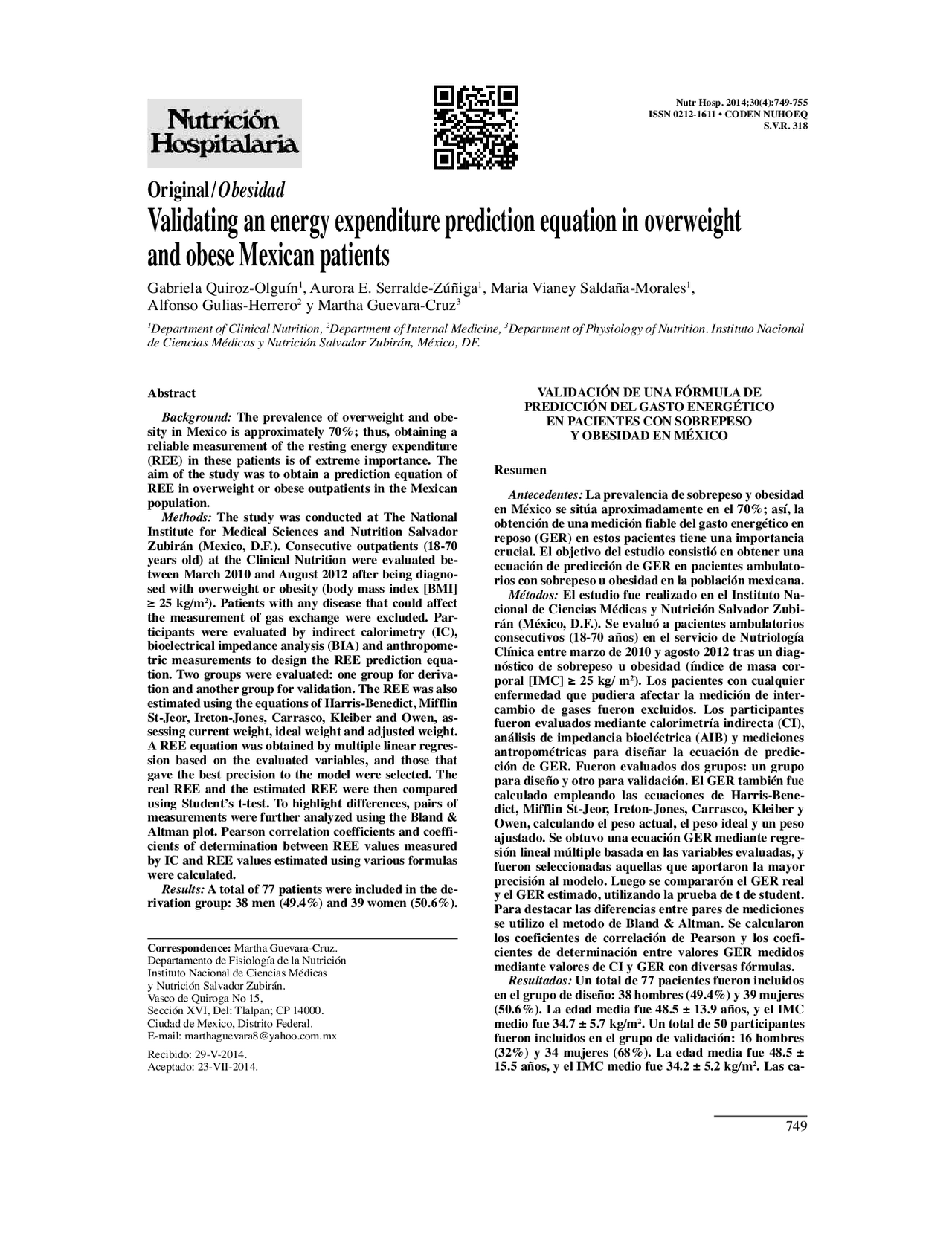 Validating An Energy Expenditure Prediction Equation In