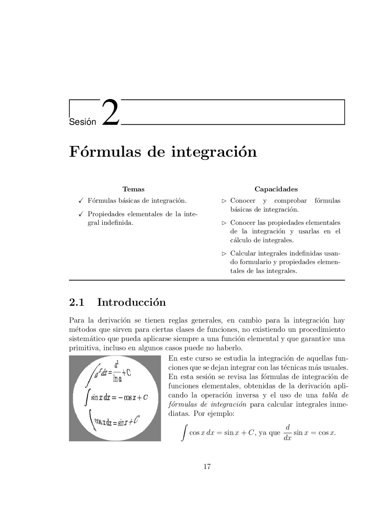Fórmulas de integración | Exámenes de Cálculo | Docsity