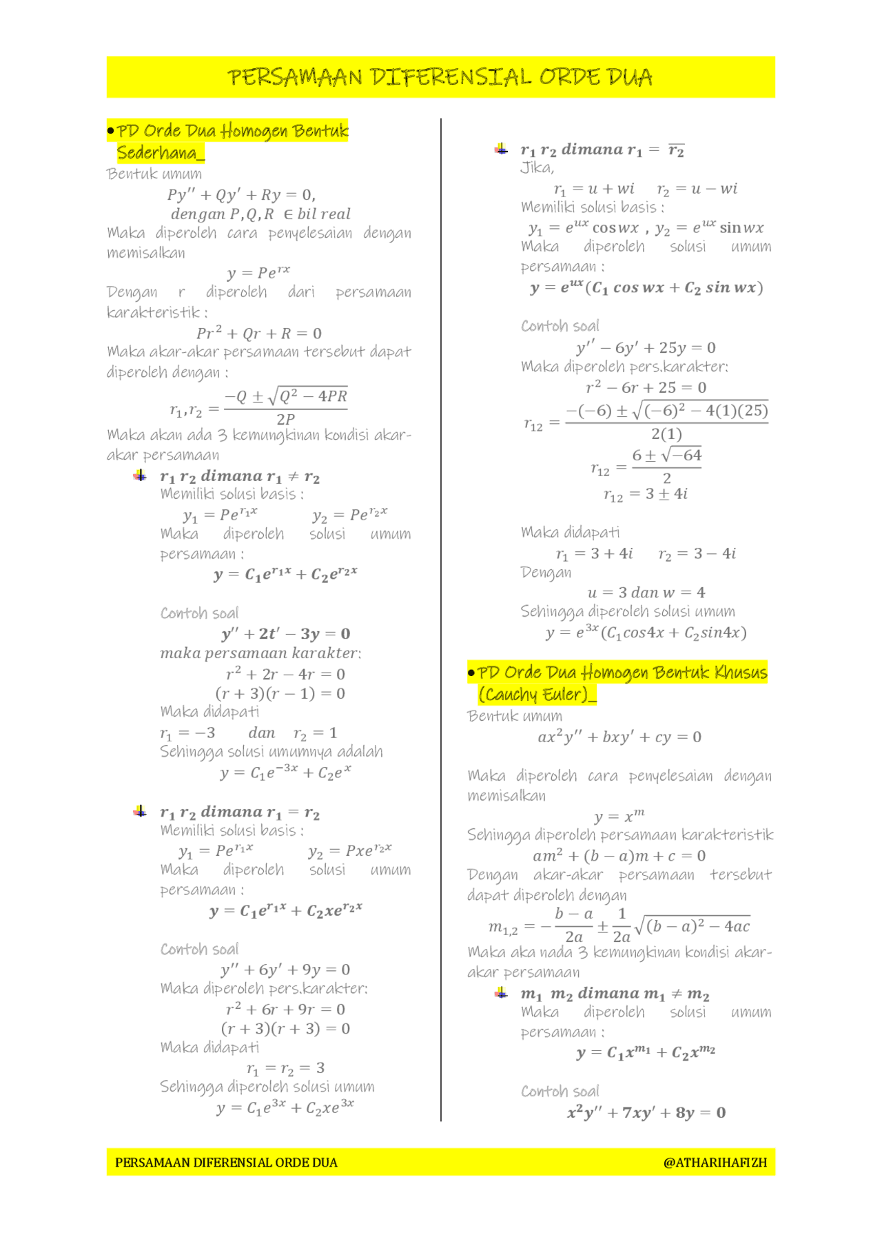 Kalkulus - PD Orde Dua | Summaries Calculus | Docsity