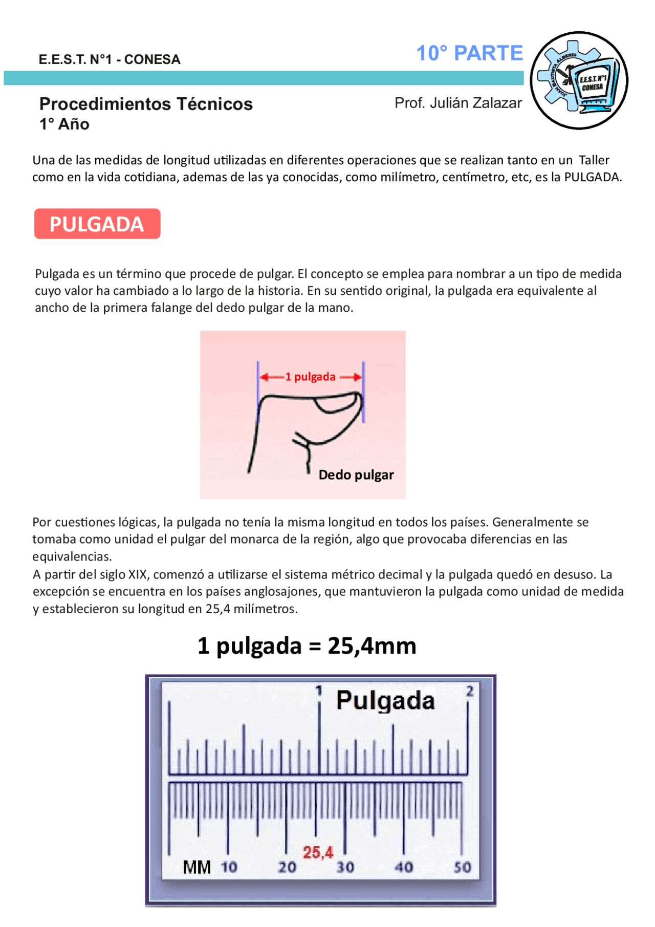 1 pulgada = 25,4mm | Ejercicios de Historia | Docsity