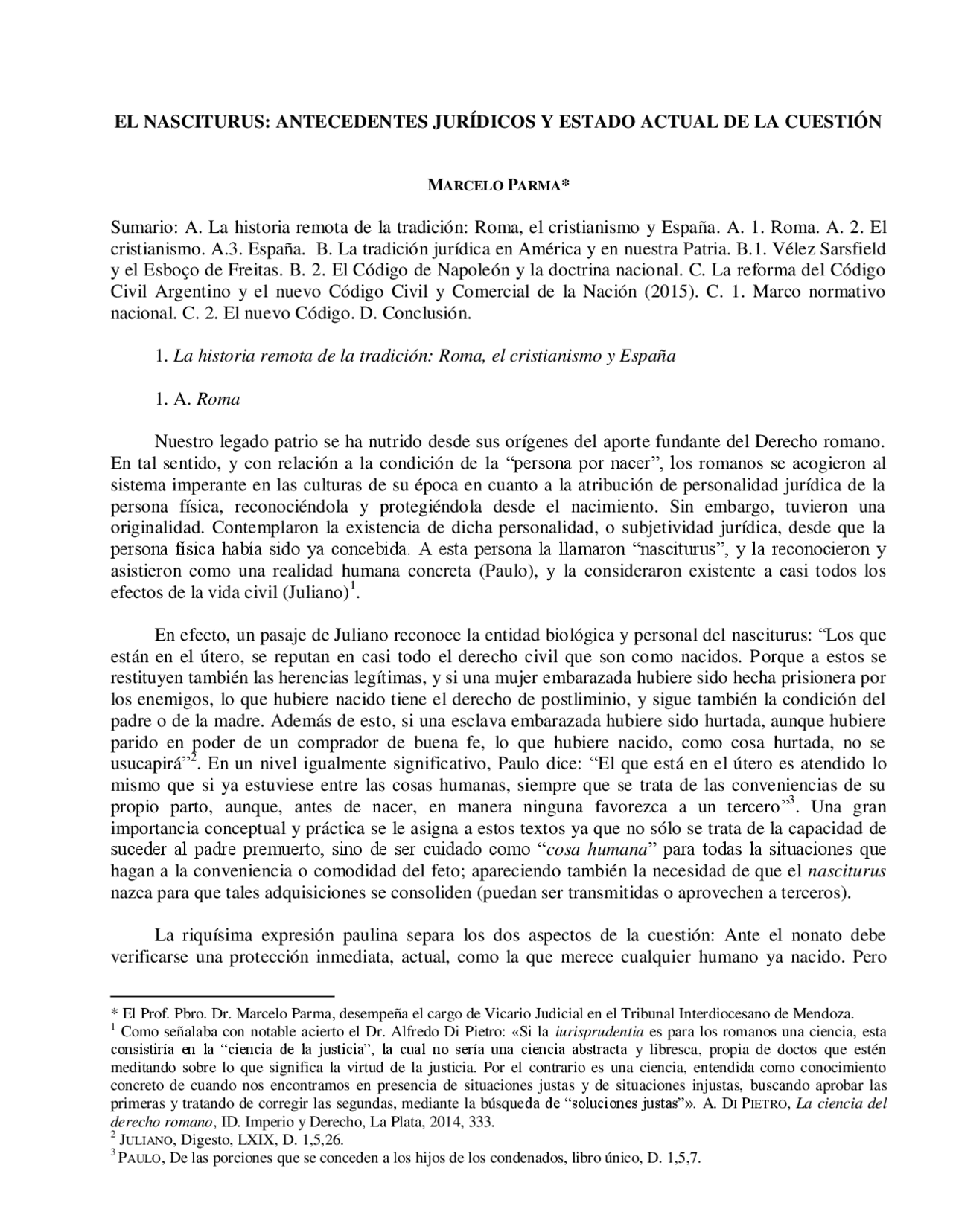 El Nasciturus: antecedentes jurídicos y estado actual de la ...