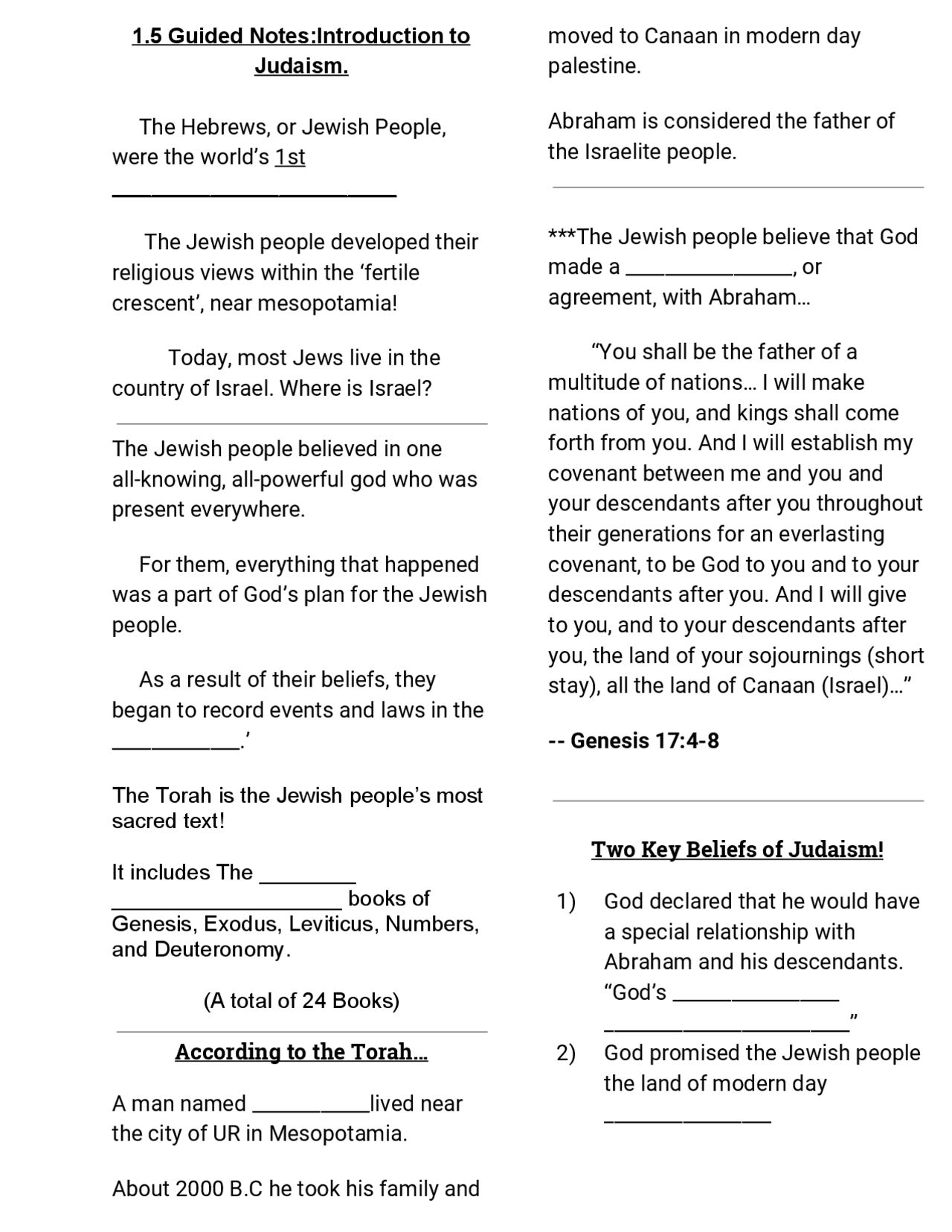 1.5 Judaism Guided Notes | Diapositivas de Religión | Docsity