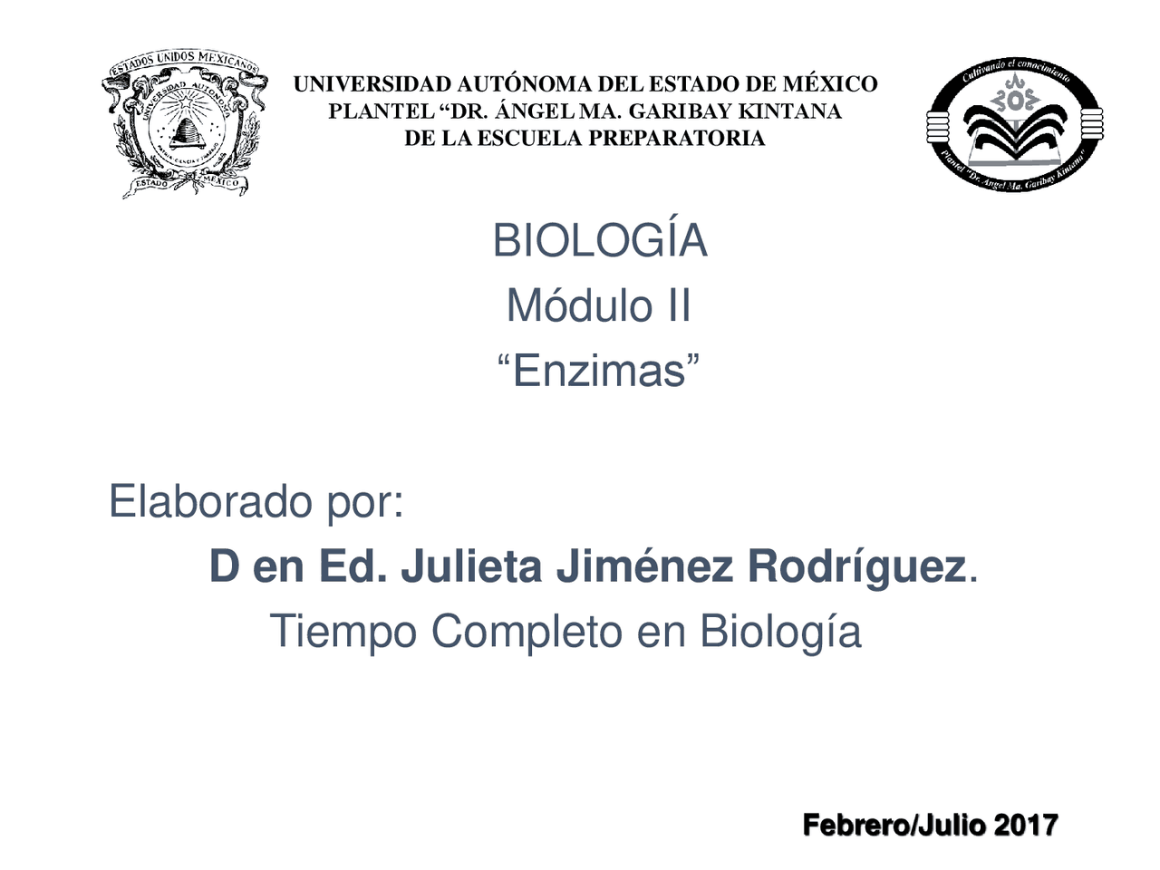 BiologÍa Módulo Ii Enzimas” Elaborado Por Apuntes De Biología Docsity