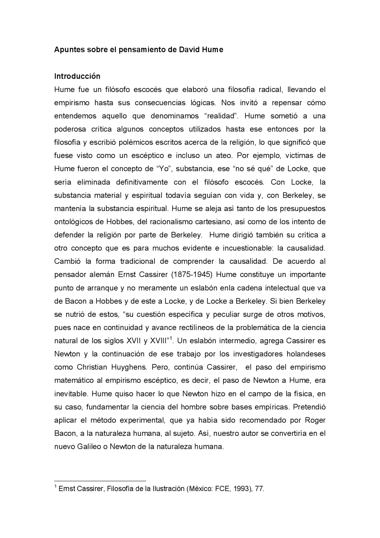 Apuntes Sobre El Pensamiento De David Hume Introducción
