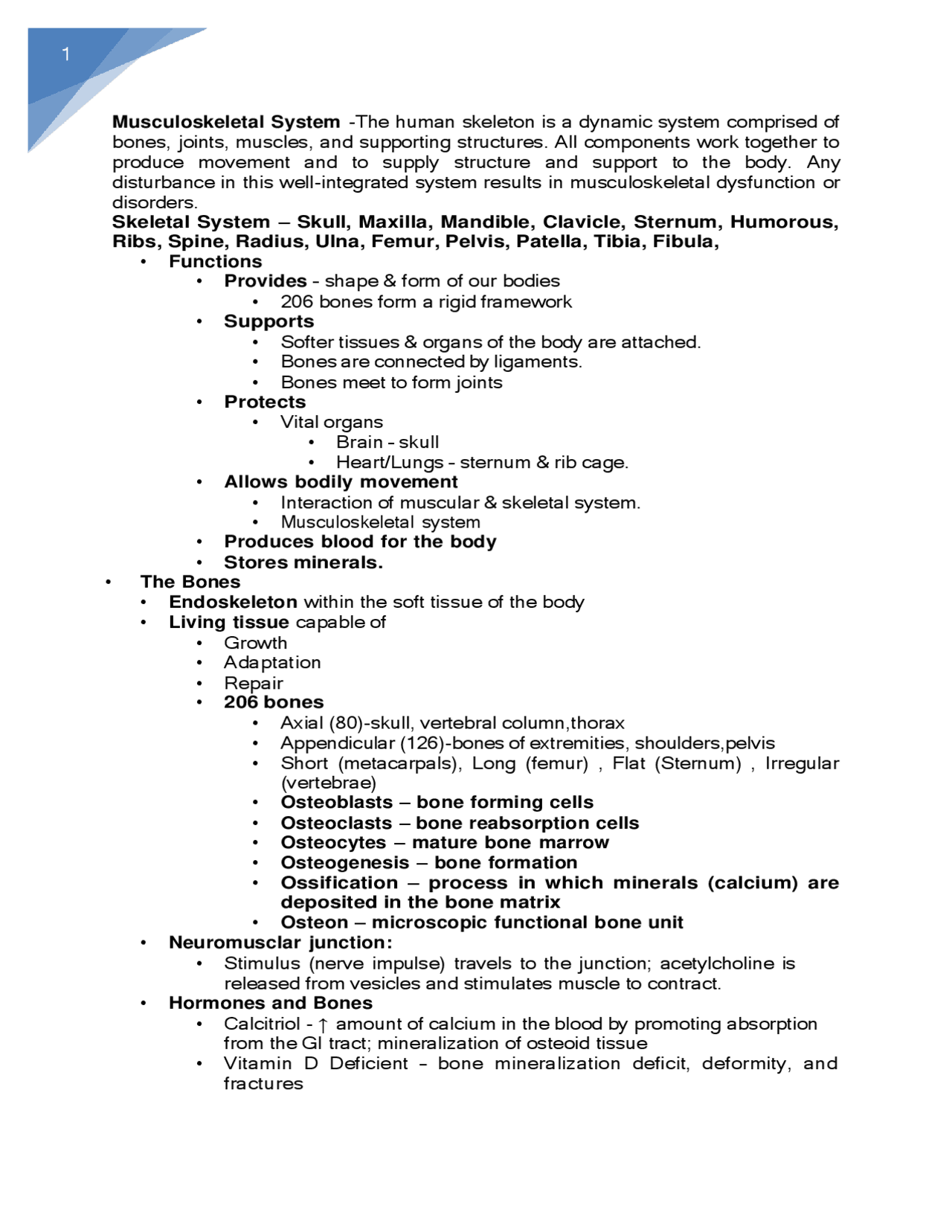 NR 324 Musculoskeletal Study Guide Updated | Exams Nursing | Docsity