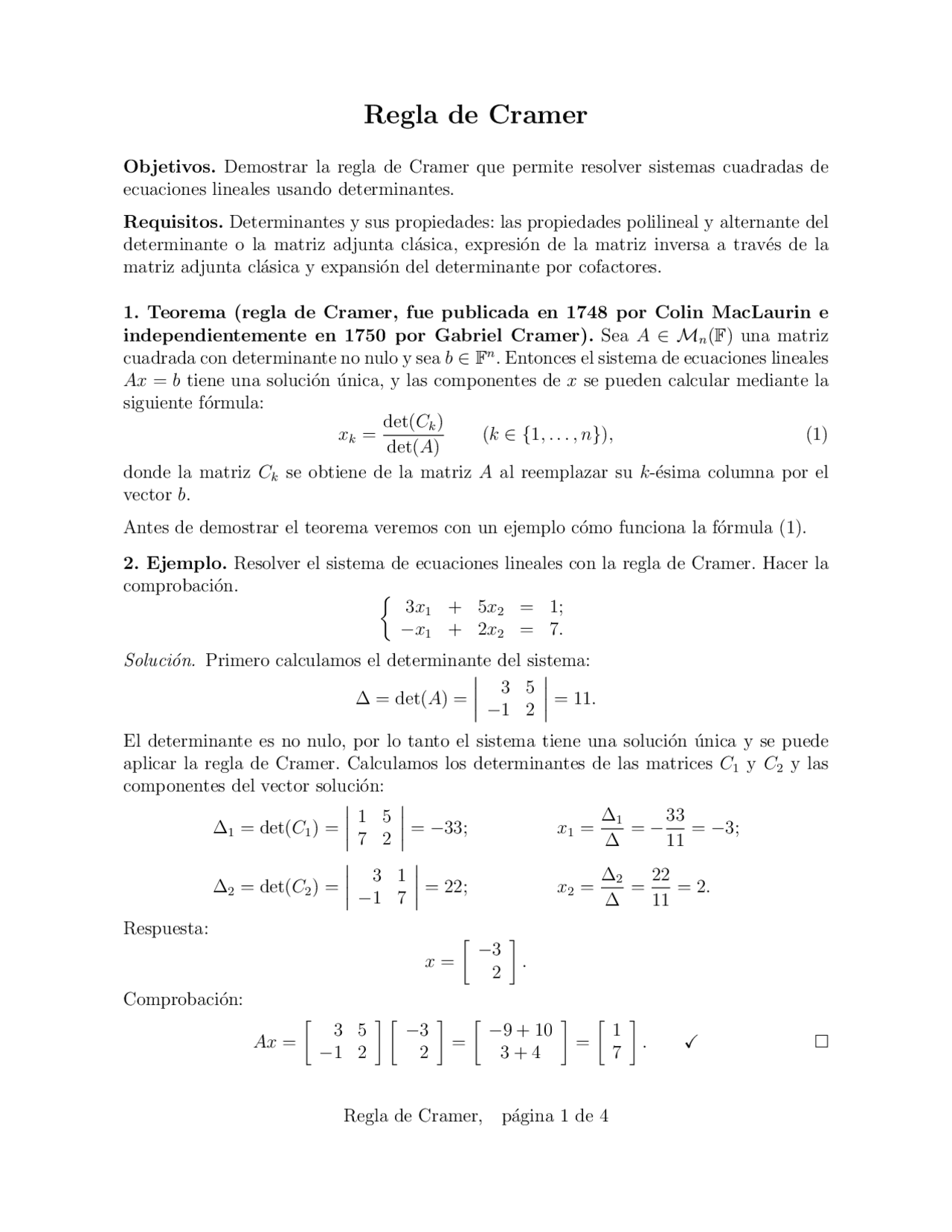 Regla de Cramer | Diapositivas de Razonamiento | Docsity