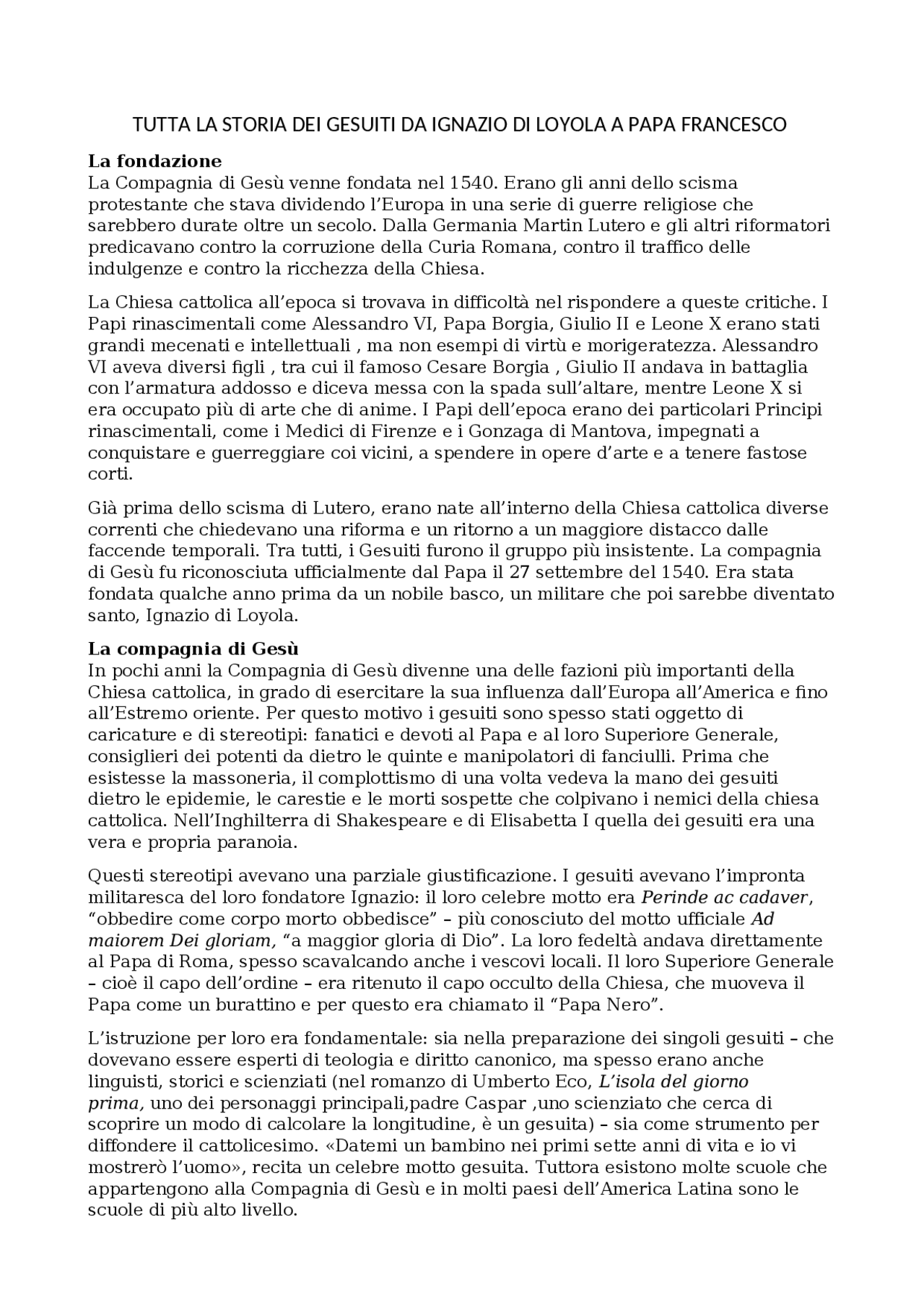 TUTTA LA STORIA DEI GESUITI DA IGNAZIO DI LOYOLA A PAPA FRANCESCO ...