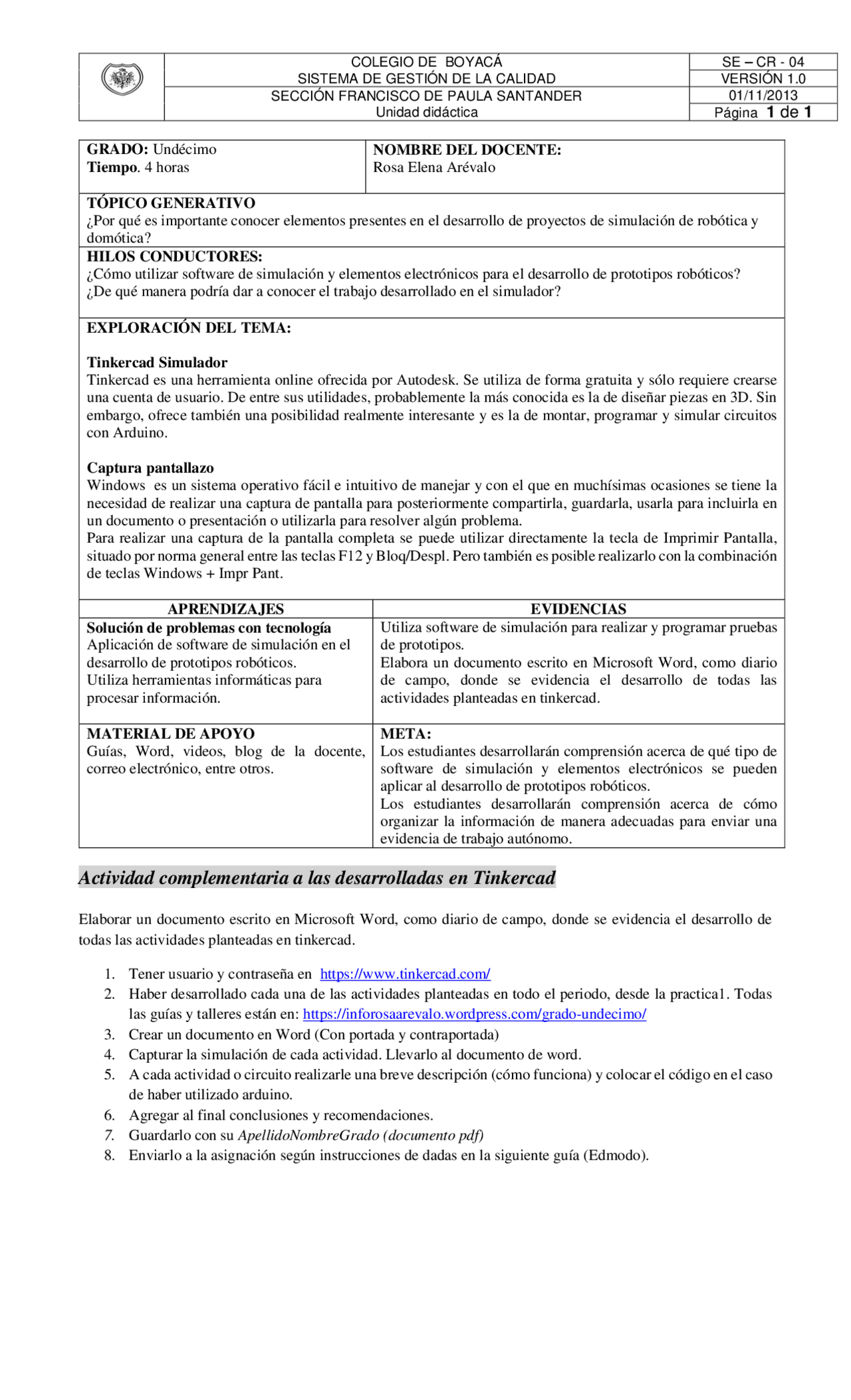 Actividad complementaria a las desarrolladas en Tinkercad | Exámenes de Gestión de la Calidad ...