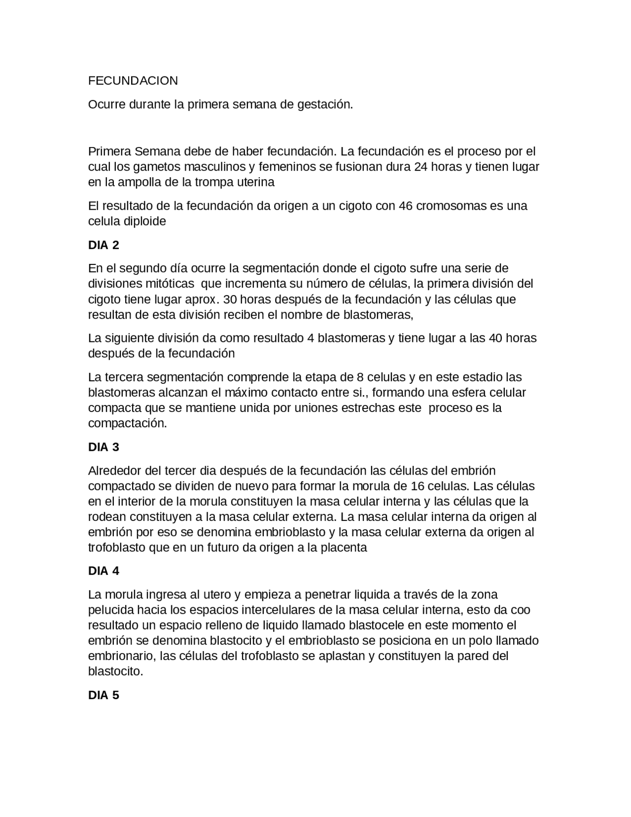 Fecundación 1ra Semana De Desarrollo Apuntes De Embriología Docsity