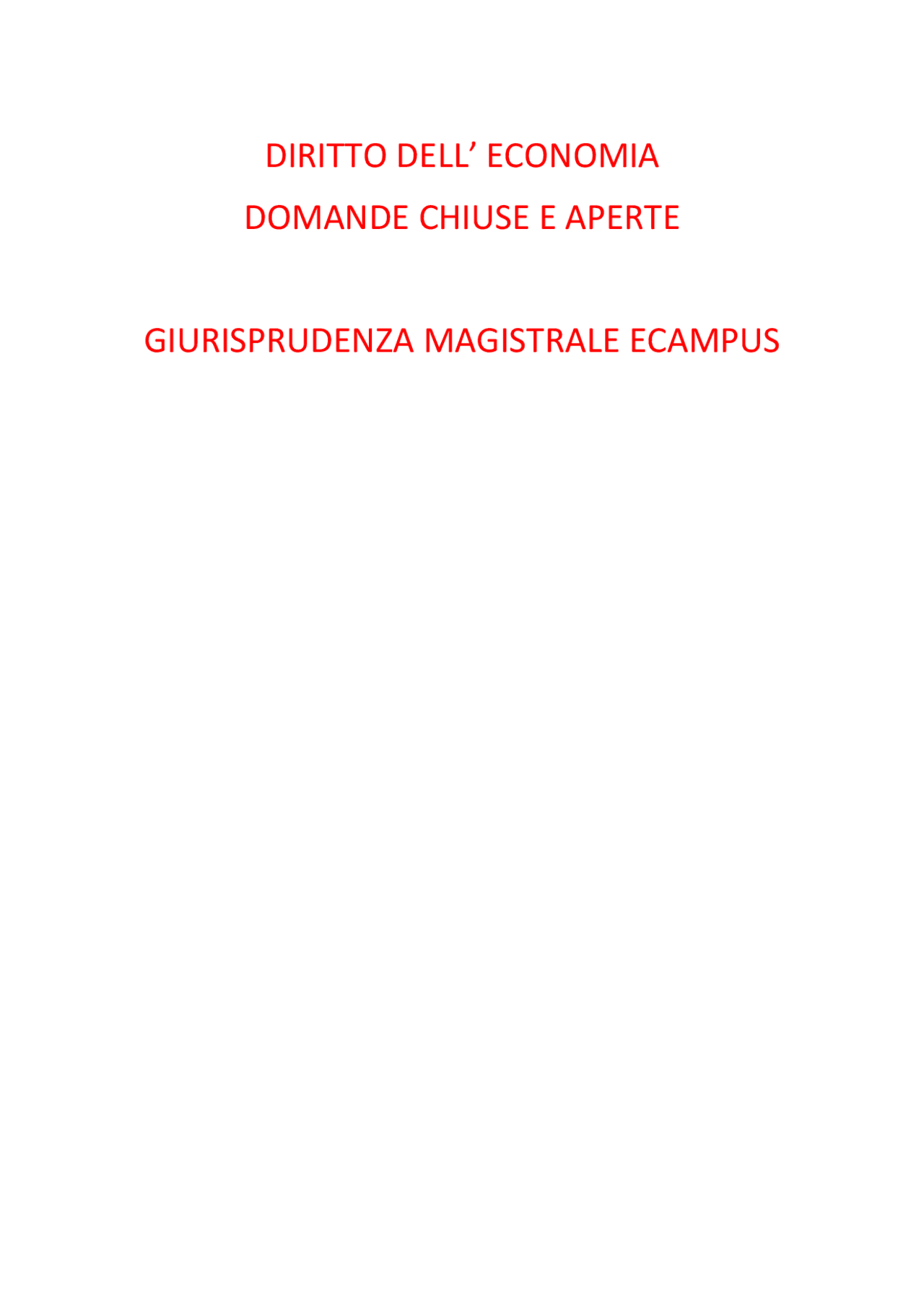 Diritto Delleconomia Domande Chiuse E Aperte Giurisprudenza Ecampus